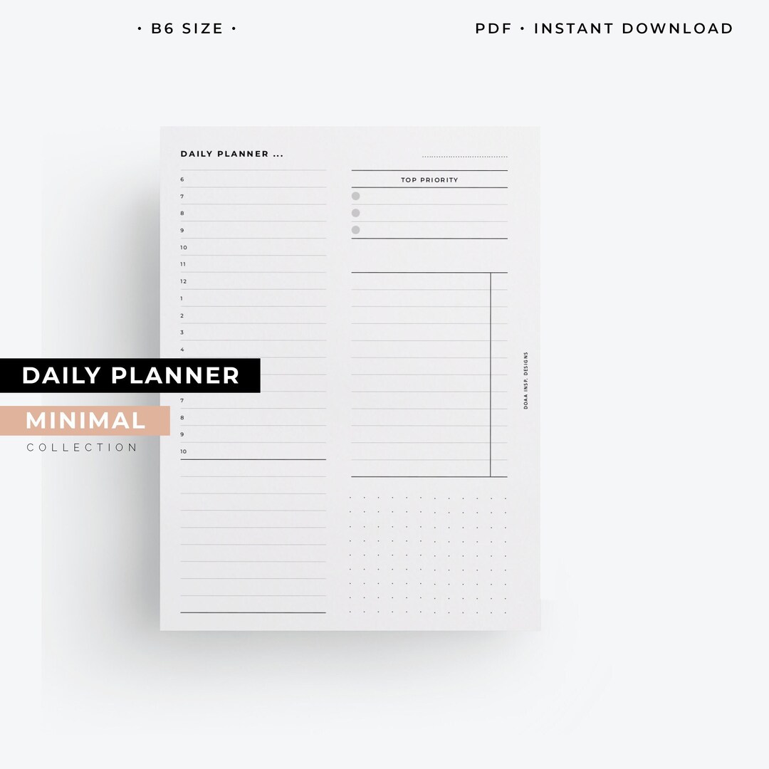 Daily Planner B6 Insert, B6 Daily Agenda, Daily Schedule Hourly ...