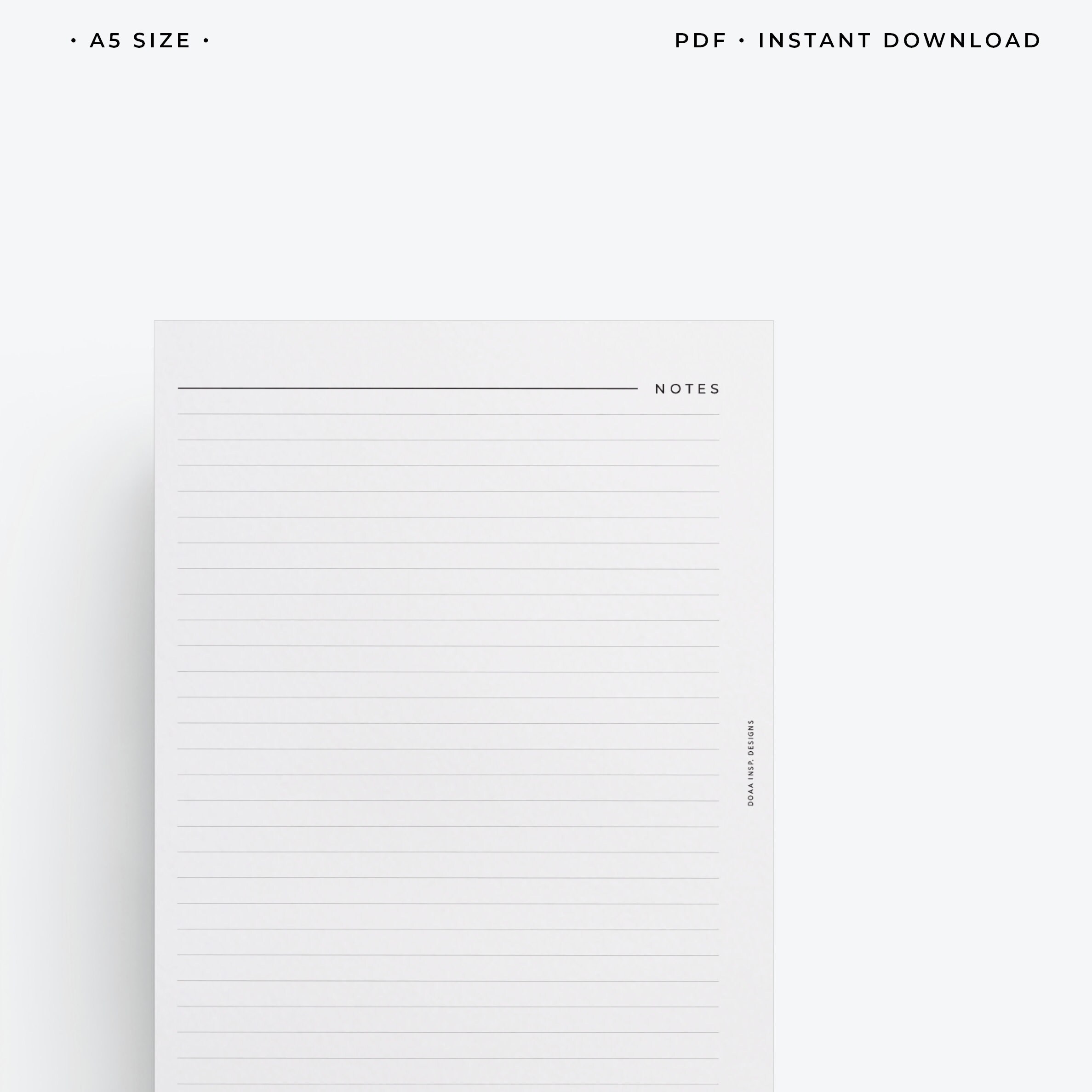 Notes Page for A5 Planners, A5 Notes Planner Printable, Notes Taking ...