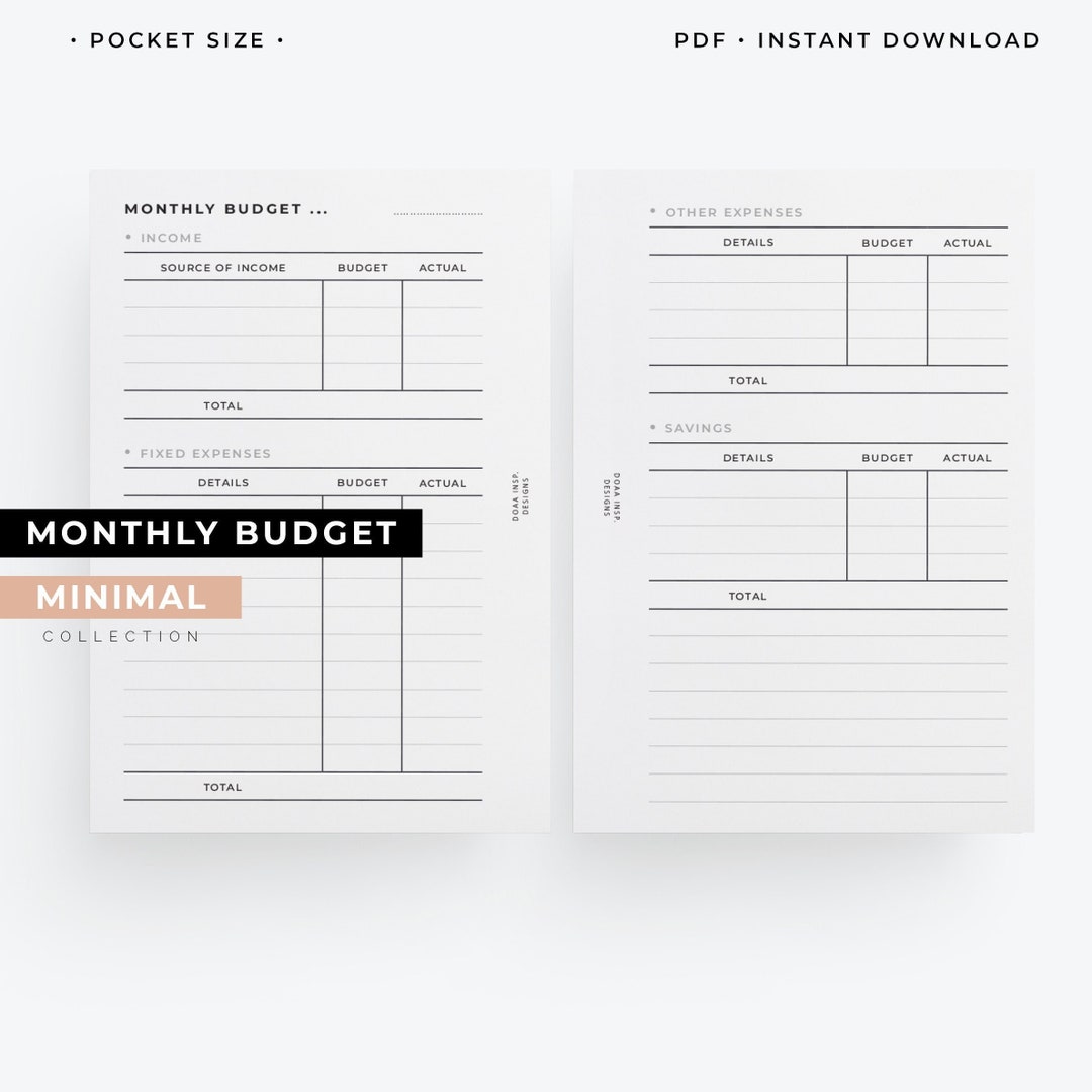 Pocket Size, Monthly Budget Printable, Finances Planner, Expenses ...