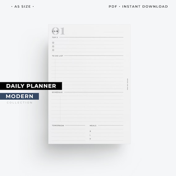 A5 Daily Planner Printable Day on One Page Layout | Etsy