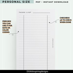 Personal size To do list printable minimal tasks list insert | Etsy