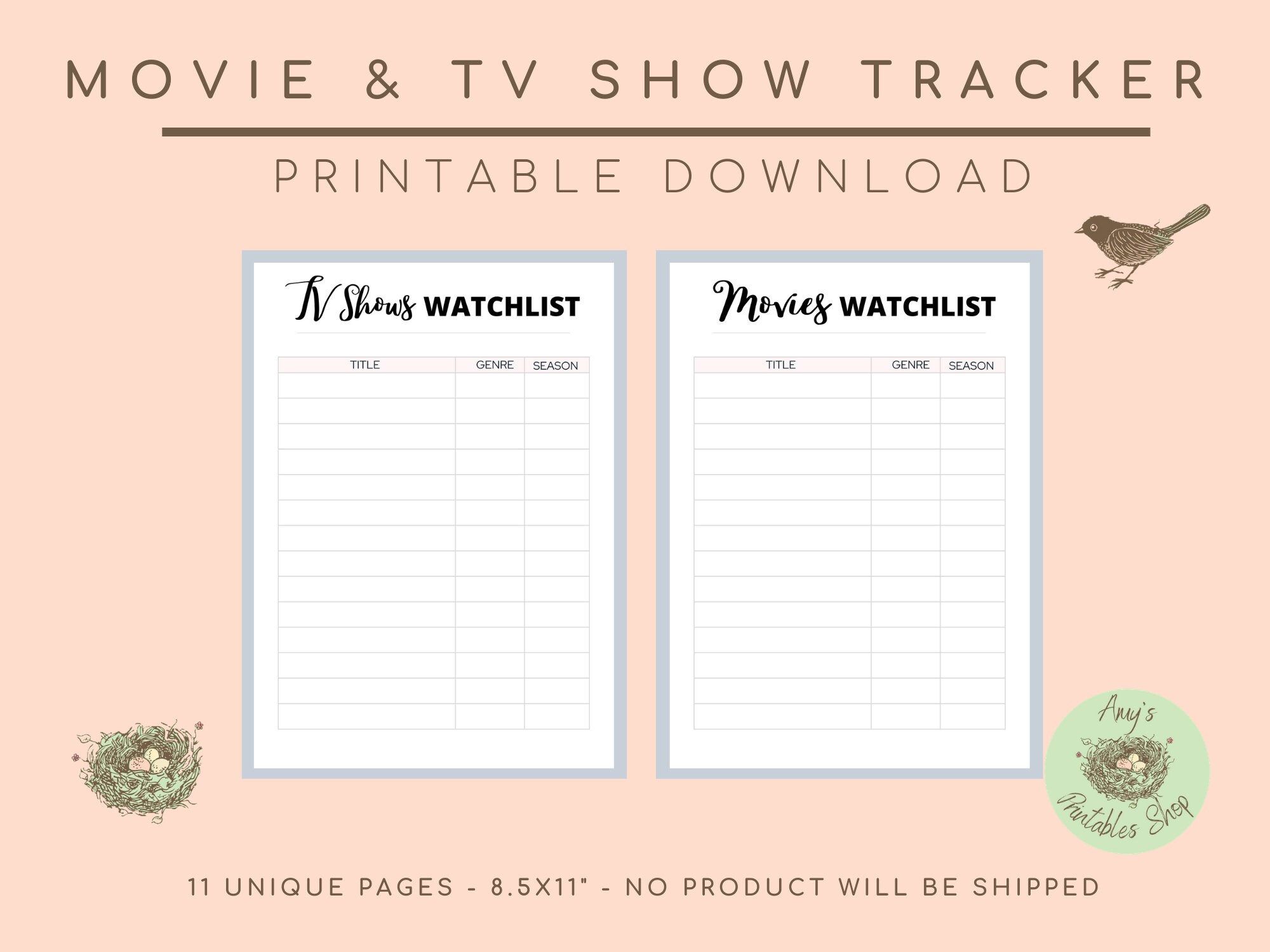 Movie and TV Show Tracker Guide List Favorite Movie Night - Etsy