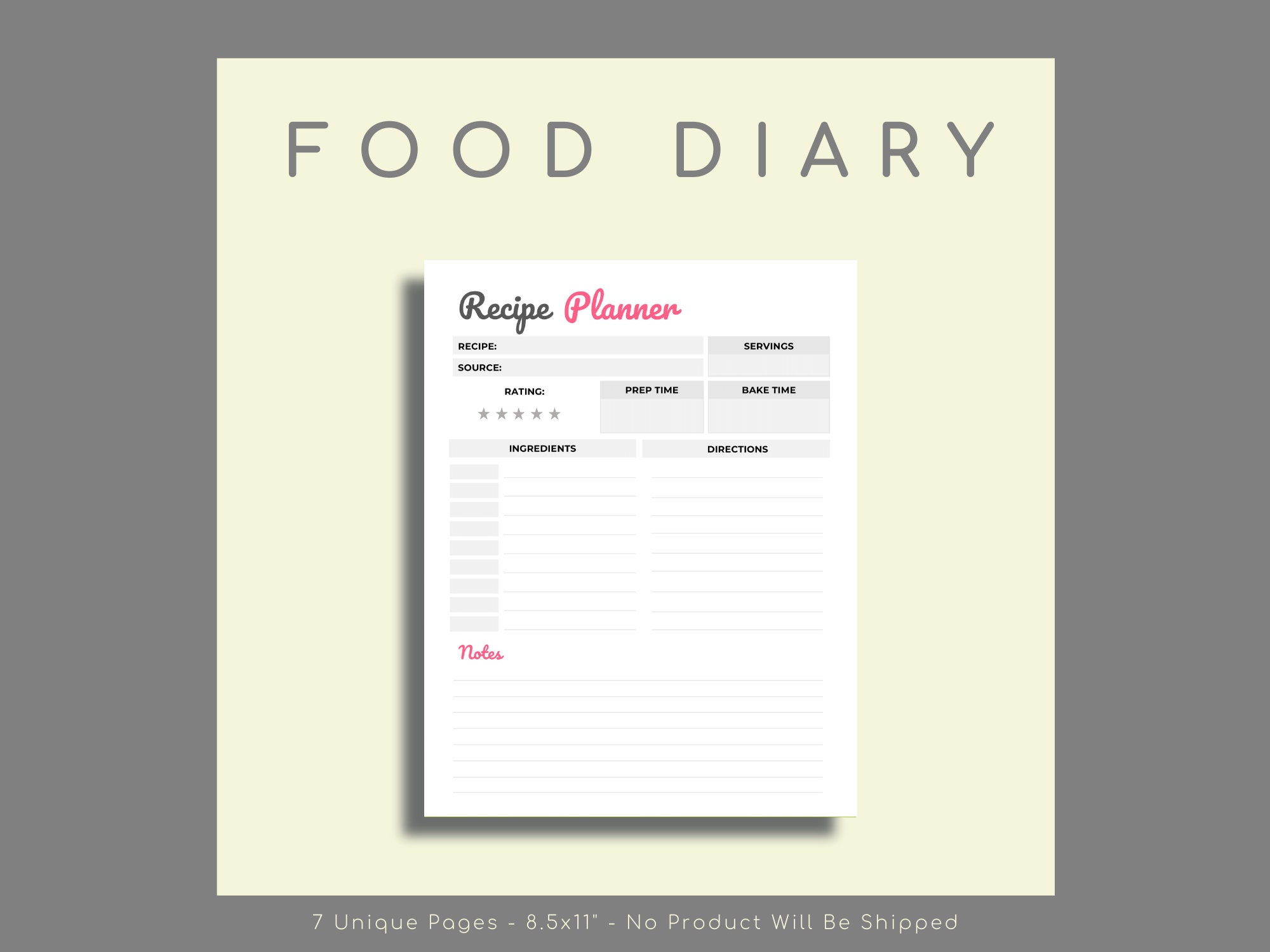 Food Diary Food Menu Recipe Book Recipe Cards Menu | Etsy