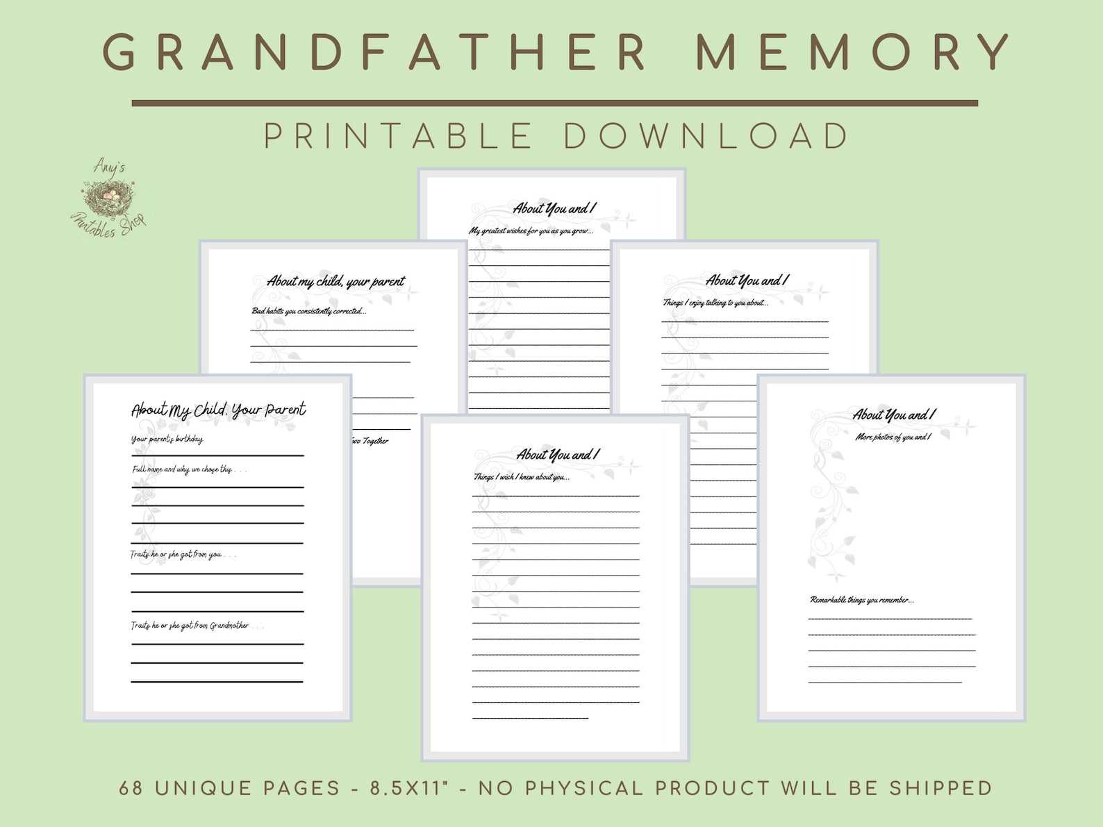 Grandfather Memory Book, Grandpa Legacy Book, Grandparent Keepsake ...