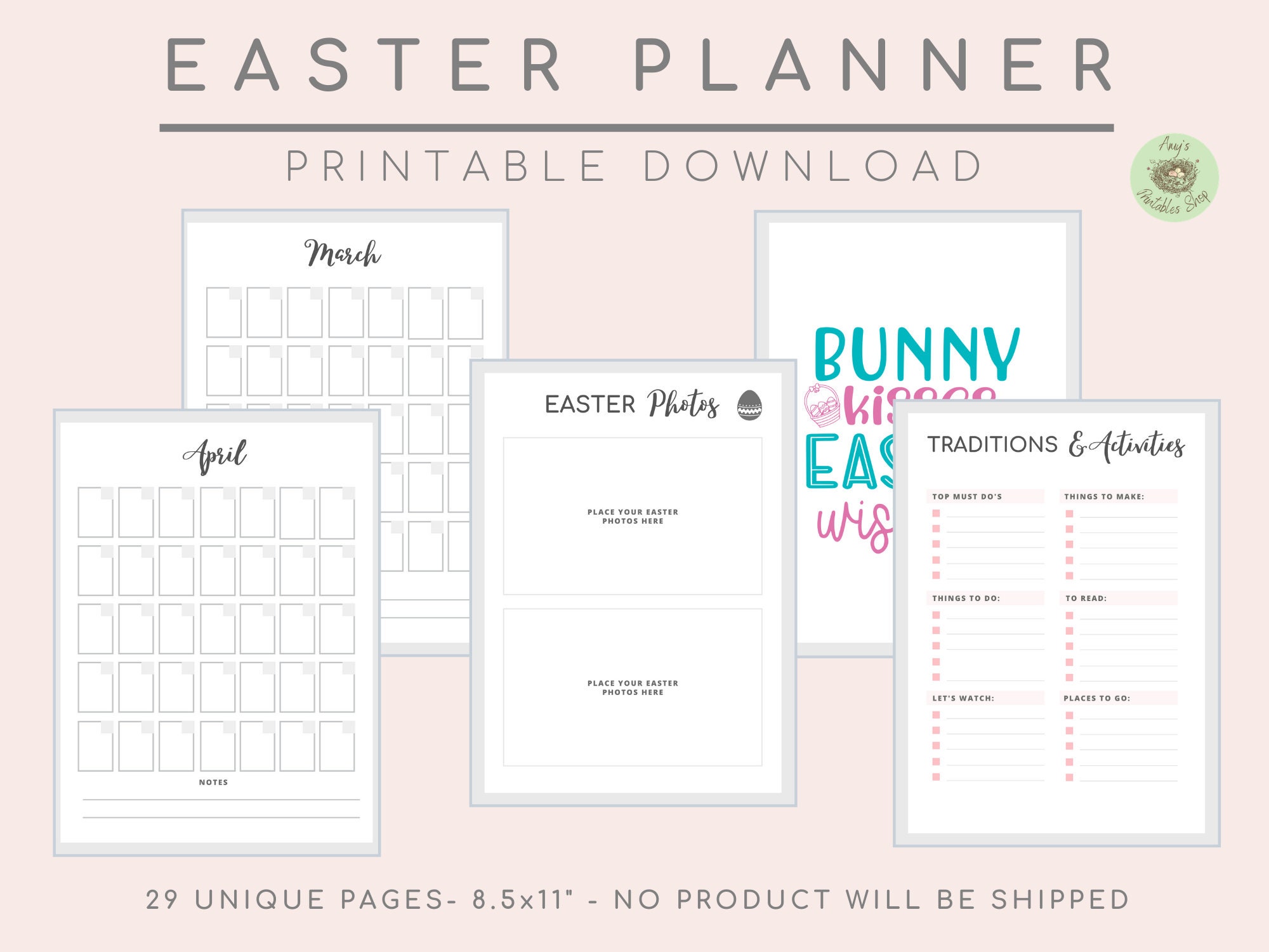 Easter Planner, Easter Sunday Organizer Printable, Eggs and Bunny ...