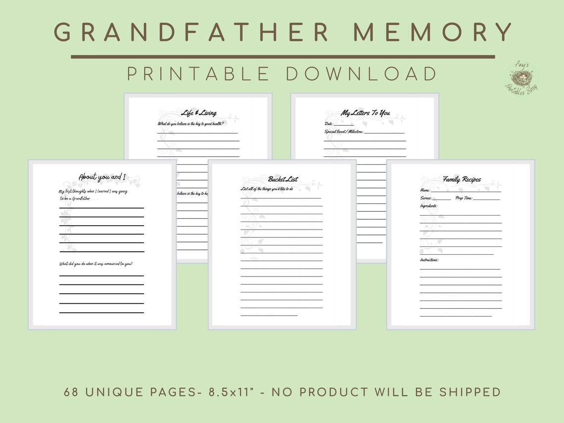 Grandfather Memory Book Grandpa Legacy Book Grandparent - Etsy