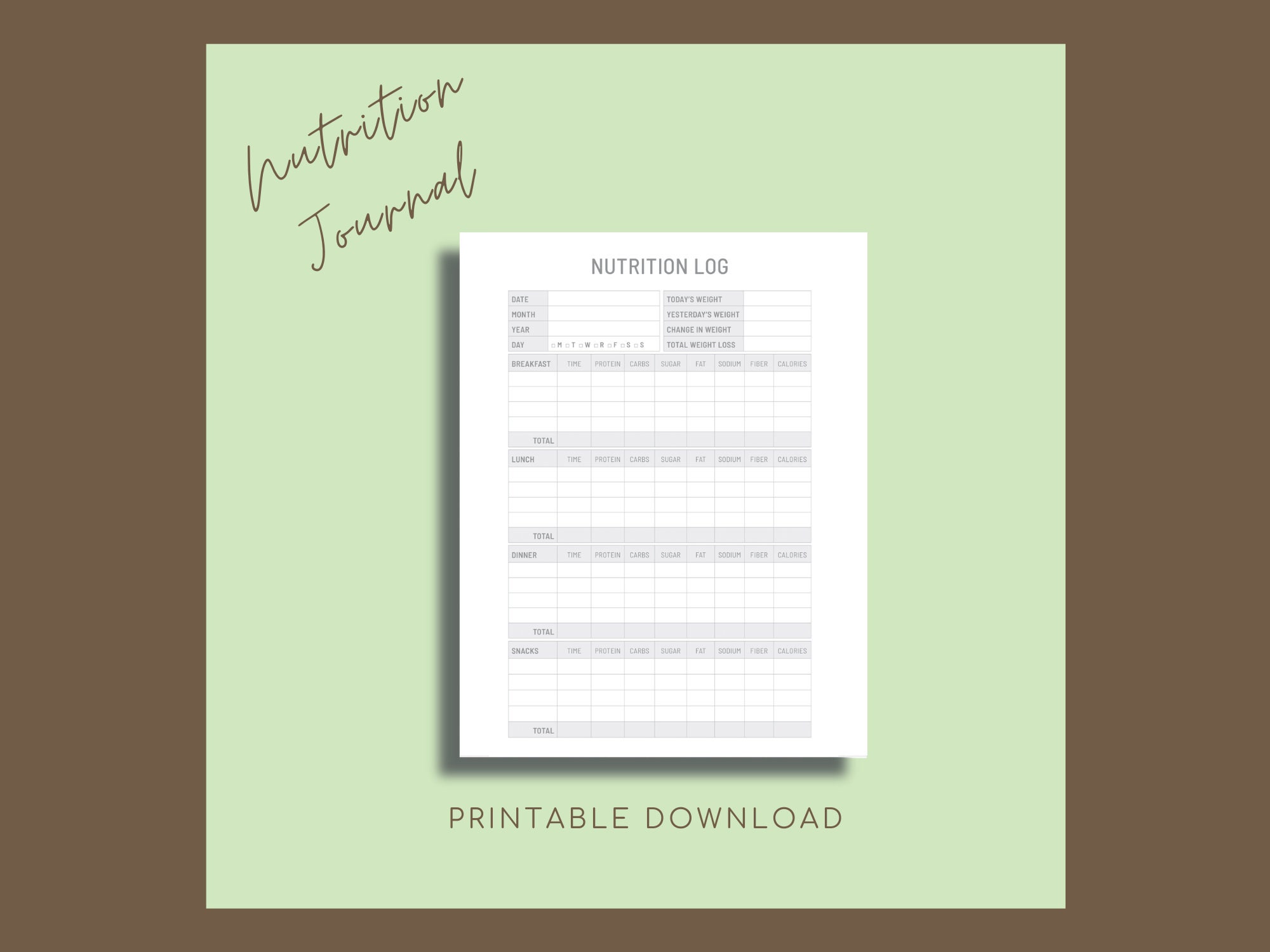 Nutrition Journal, Nutrition Facts Calculator, Food Chart Journal ...