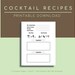 Cocktail Recipe Card Printable, Cocktail on the Go, Bar Drink Blank ...