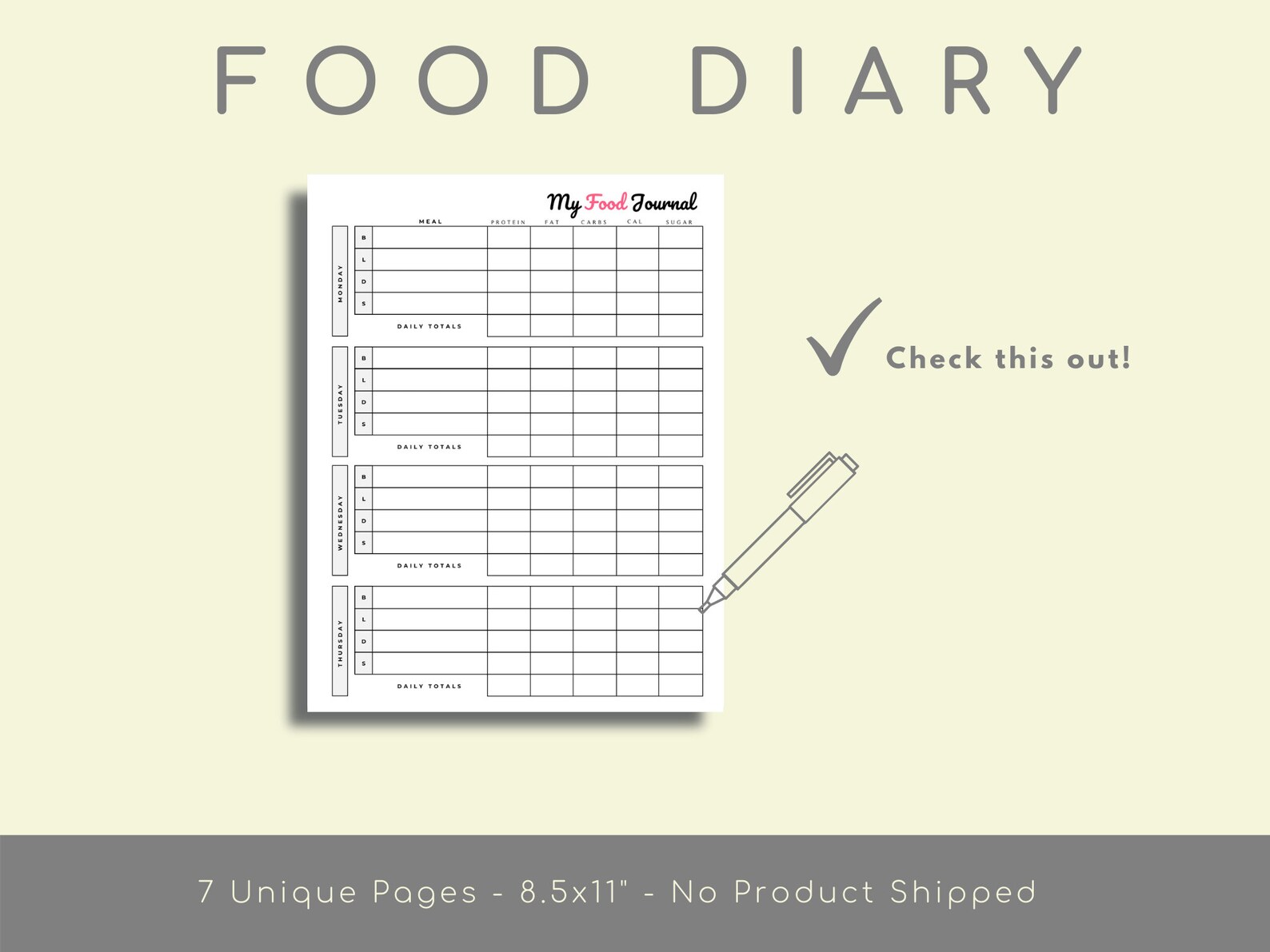 Food Diary Food Menu Recipe Book Recipe Cards Menu | Etsy