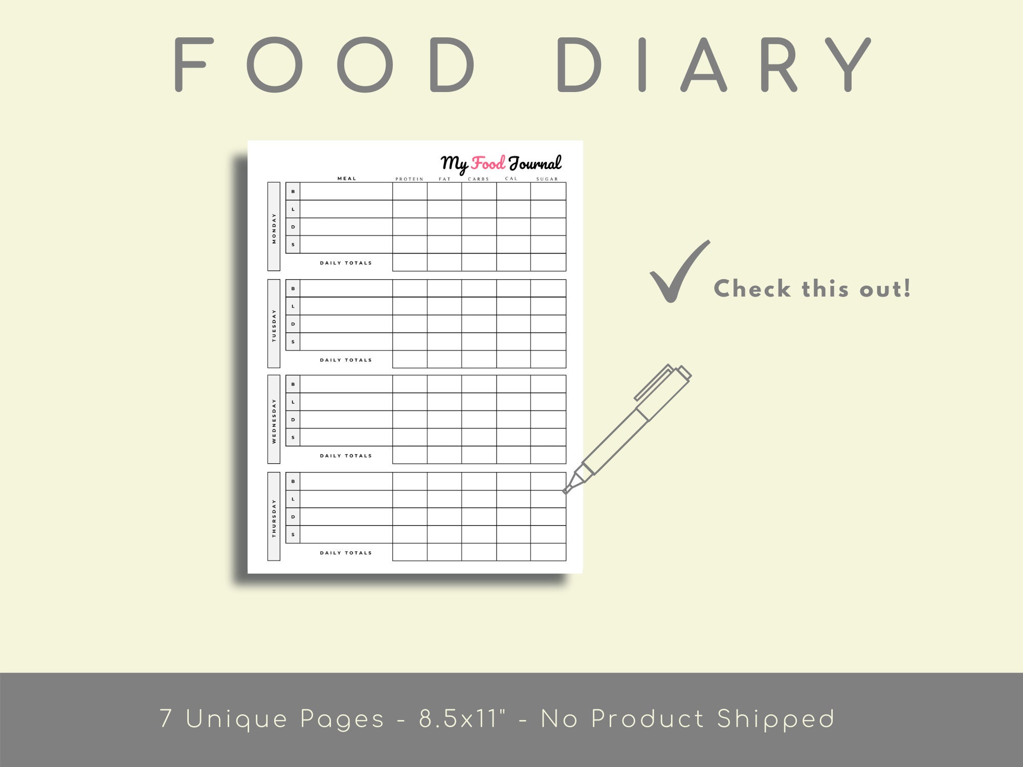 Food Diary Food Menu Recipe Book Recipe Cards Menu | Etsy