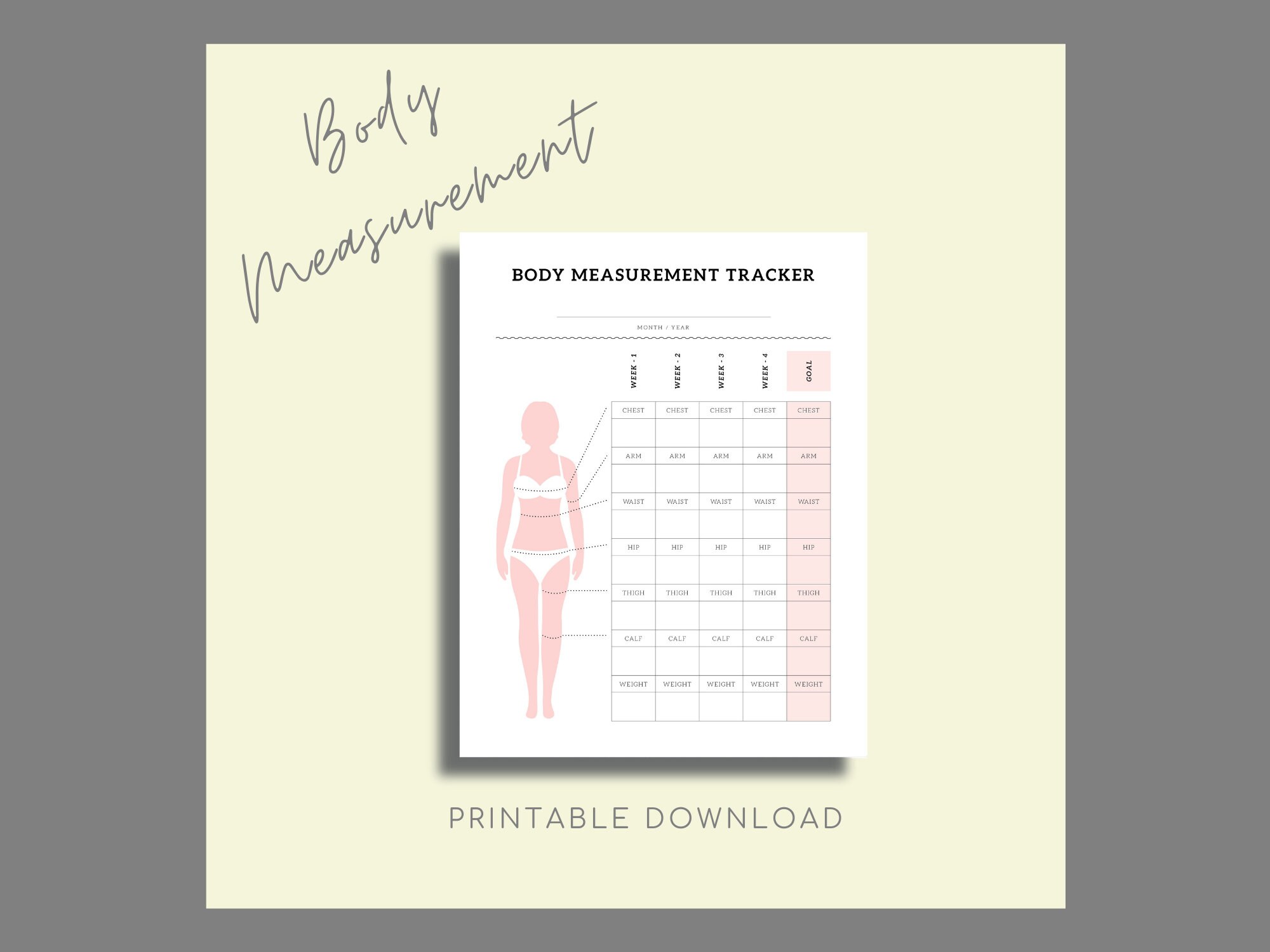 Body Measurement Chart, Body Measurement Tracker, Progress Chart ...