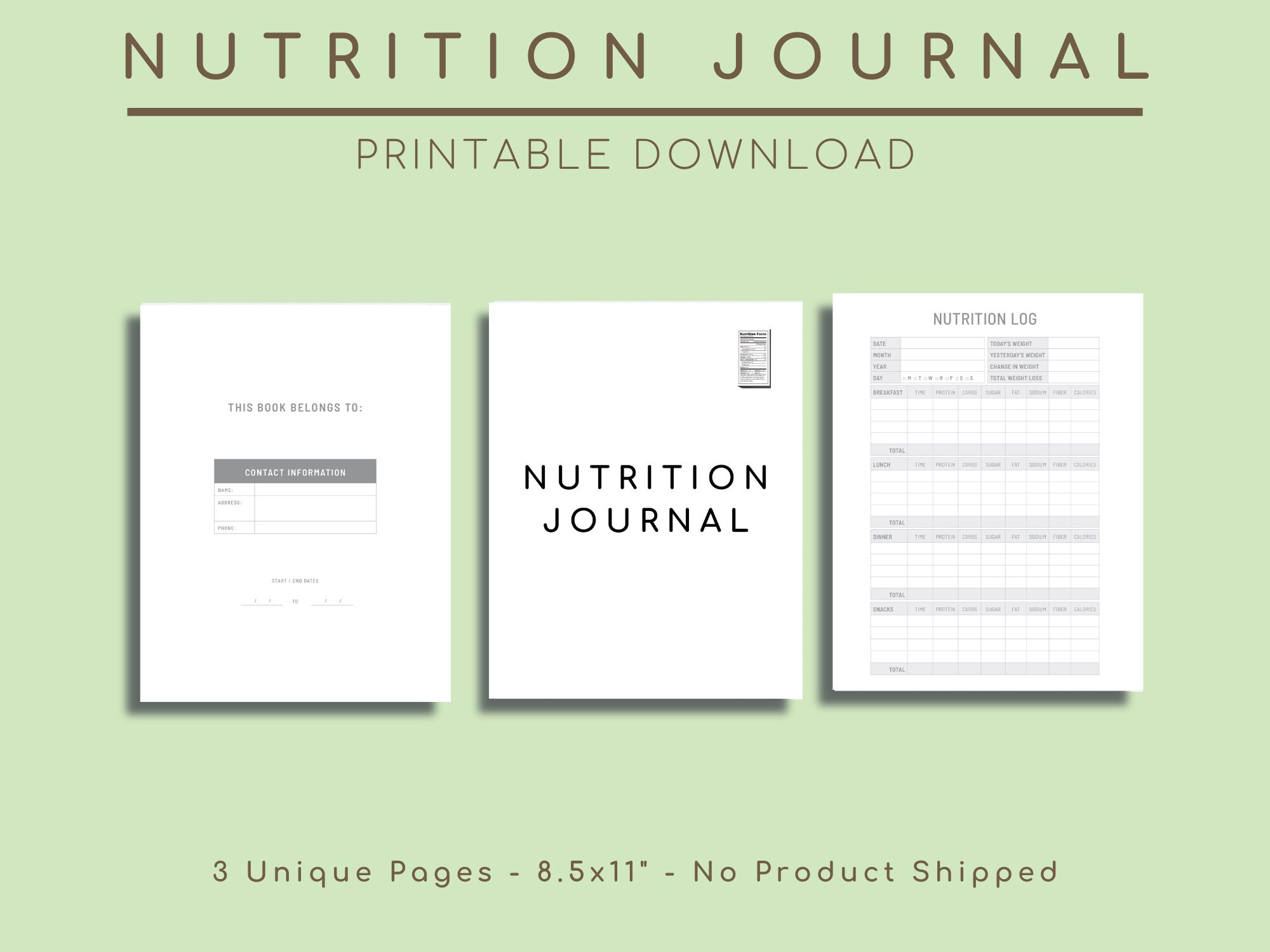 Nutrition Journal, Nutrition Facts Calculator, Food Chart Journal ...