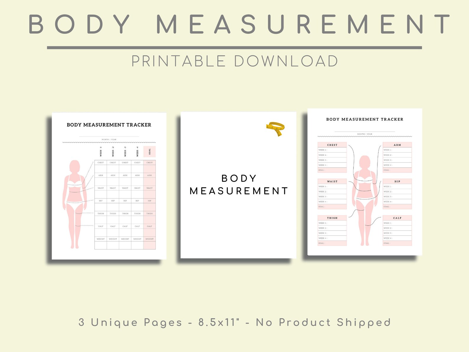 Body Measurement Chart, Body Measurement Tracker, Progress Chart ...