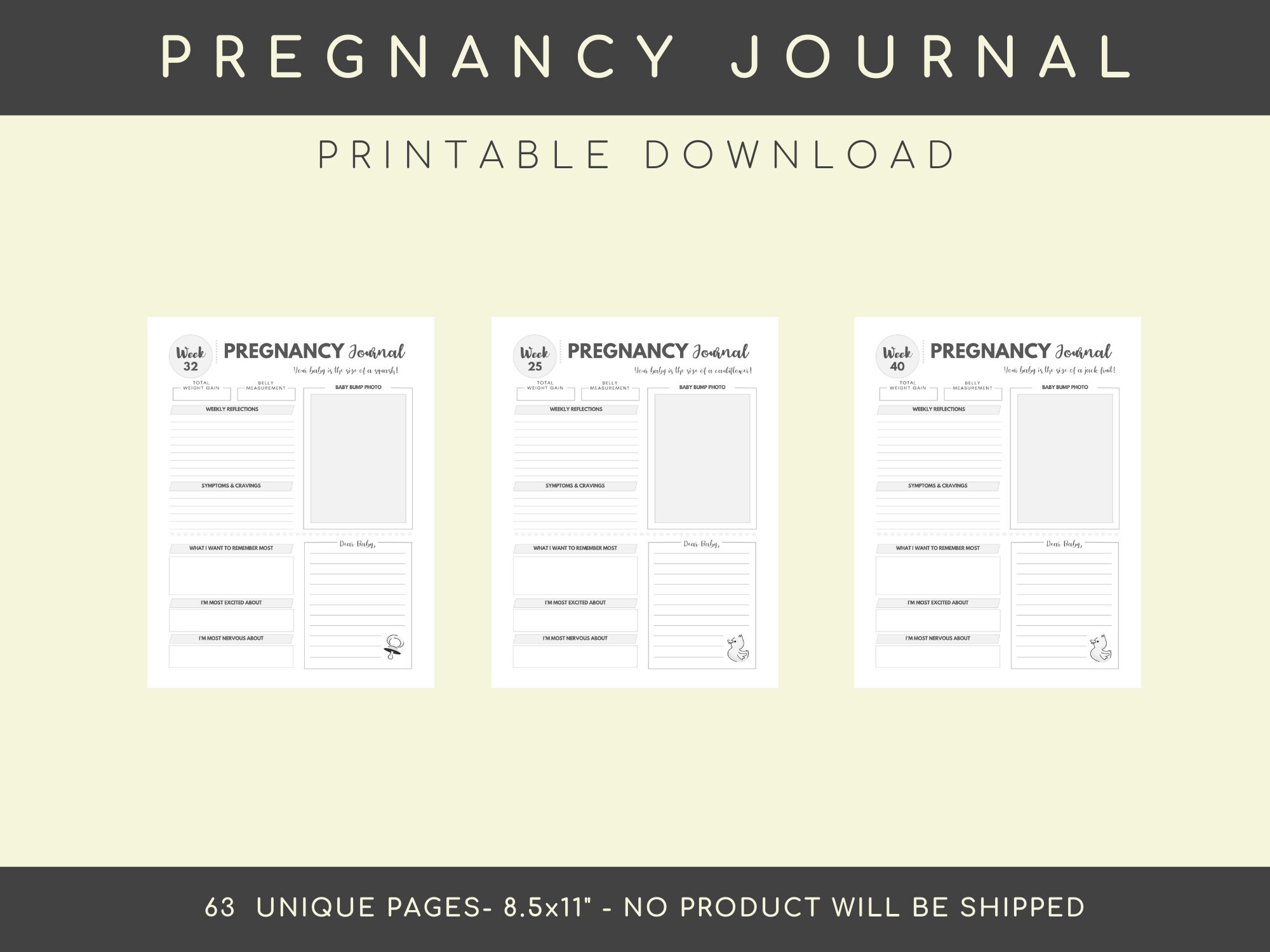 Pregnancy Tracker, Week by Week, Pregnancy Journal, Mom to Be, Diary ...