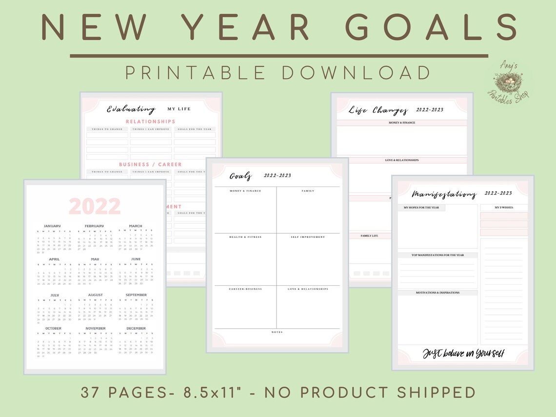 2022 New Year Goals Printable Goal Planning Resolutions - Etsy