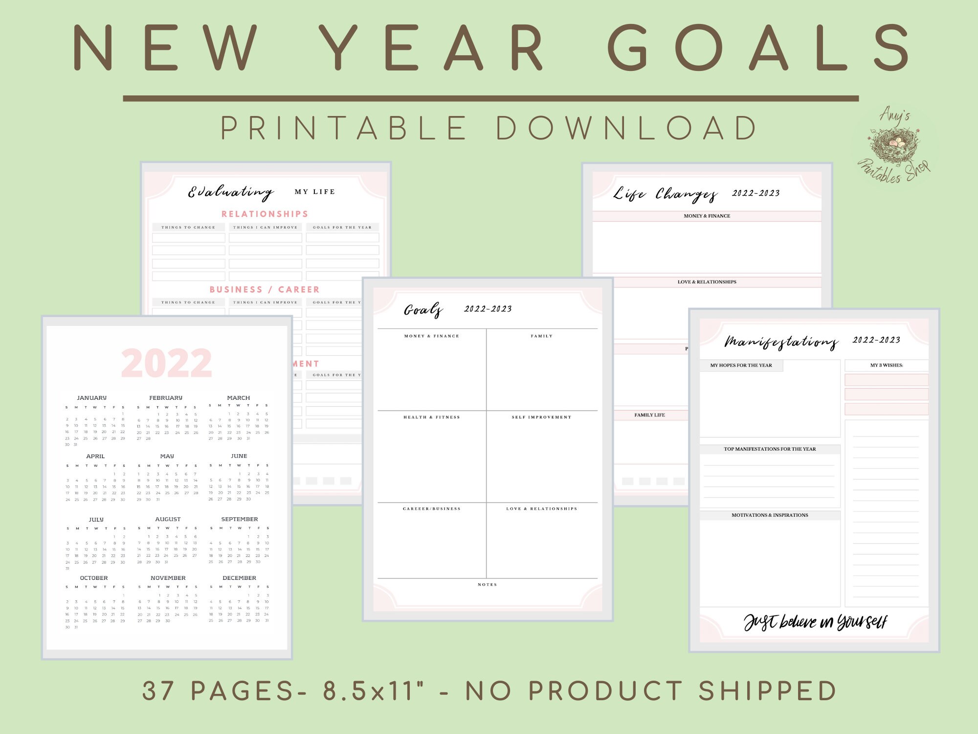 2022 New Year Goals Printable Goal Planning Resolutions - Etsy