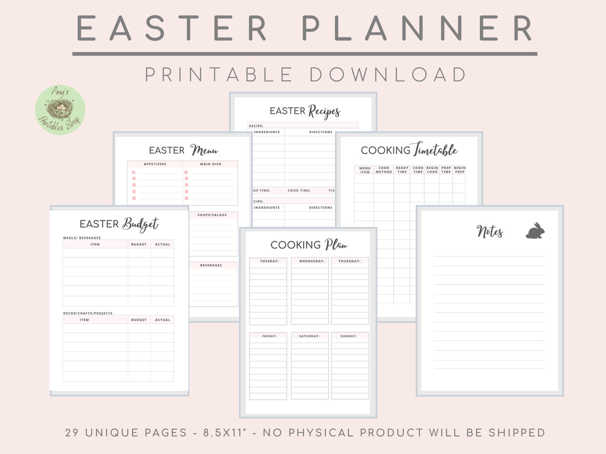 Easter Planner, Easter Sunday Organizer Printable, Eggs and Bunny ...