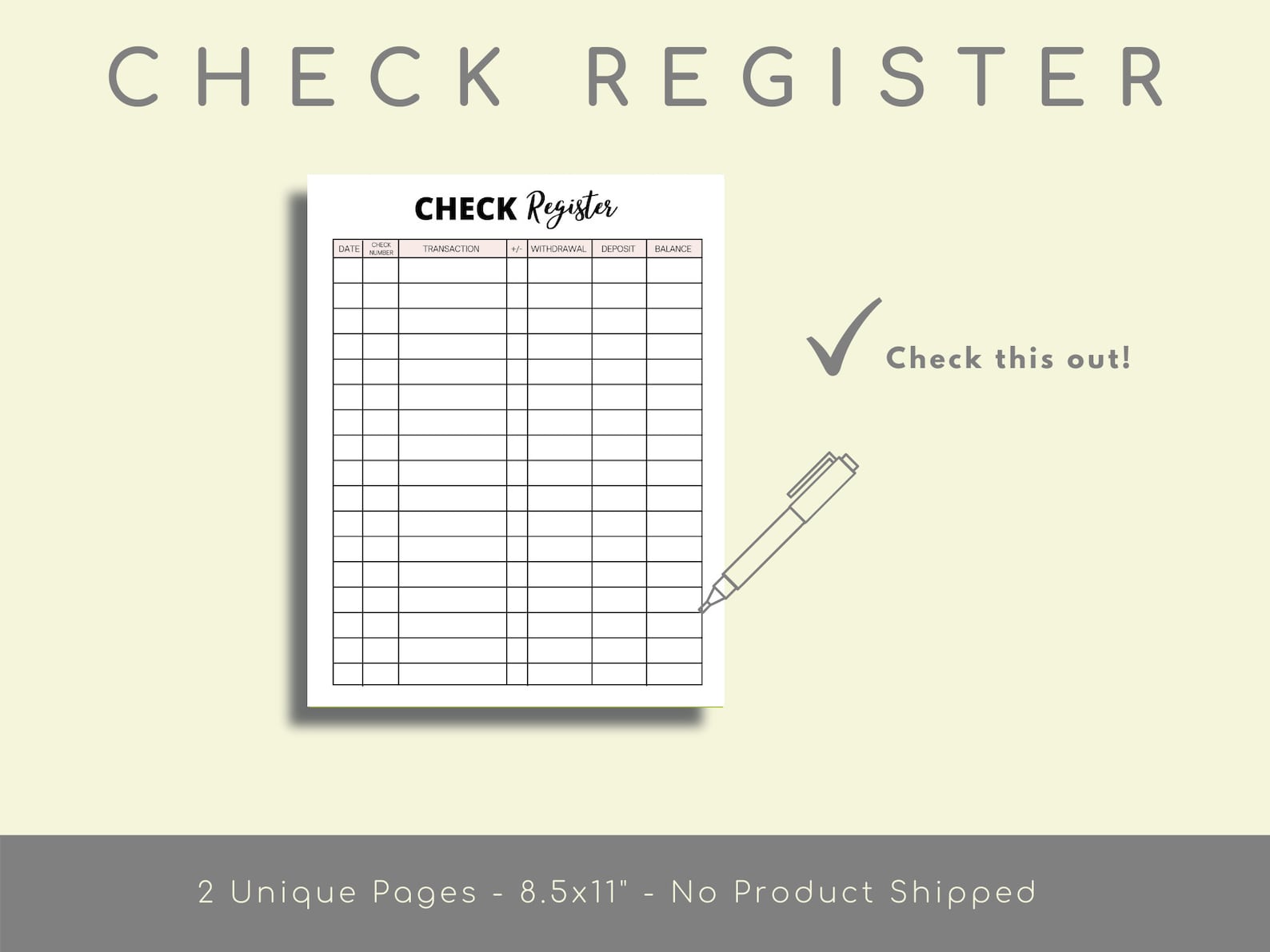 Check Register, Bank Account Checking Register, Financial Planner ...