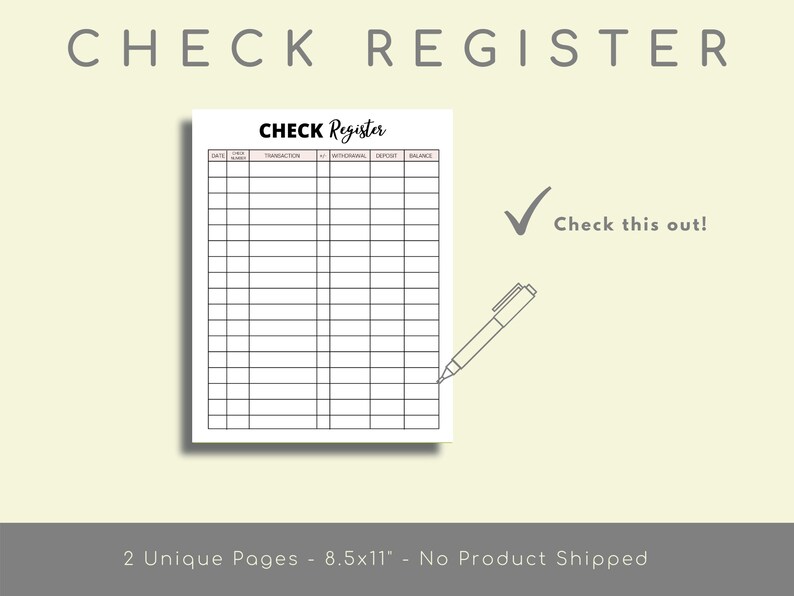 Check Register, Bank Account Checking Register, Financial Planner ...