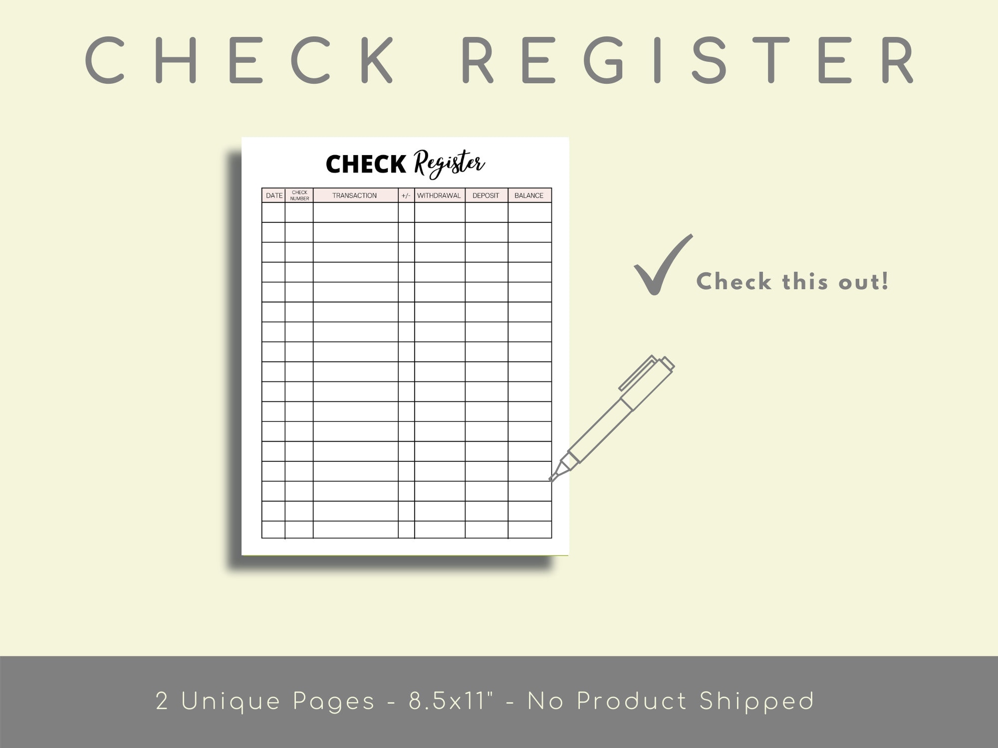 Check Register, Bank Account Checking Register, Financial Planner ...