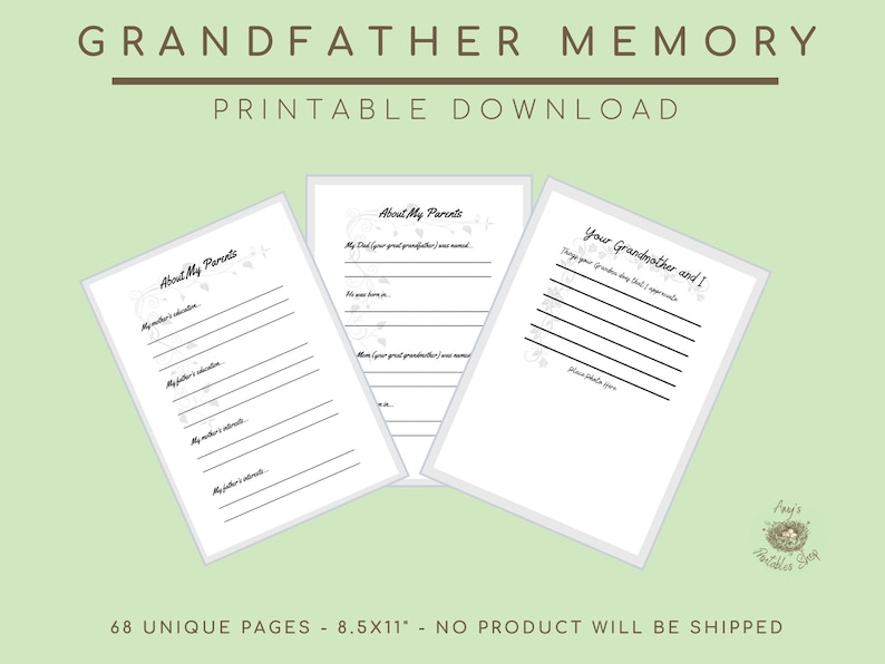 Grandfather Memory Book, Grandpa Legacy Book, Grandparent Keepsake ...