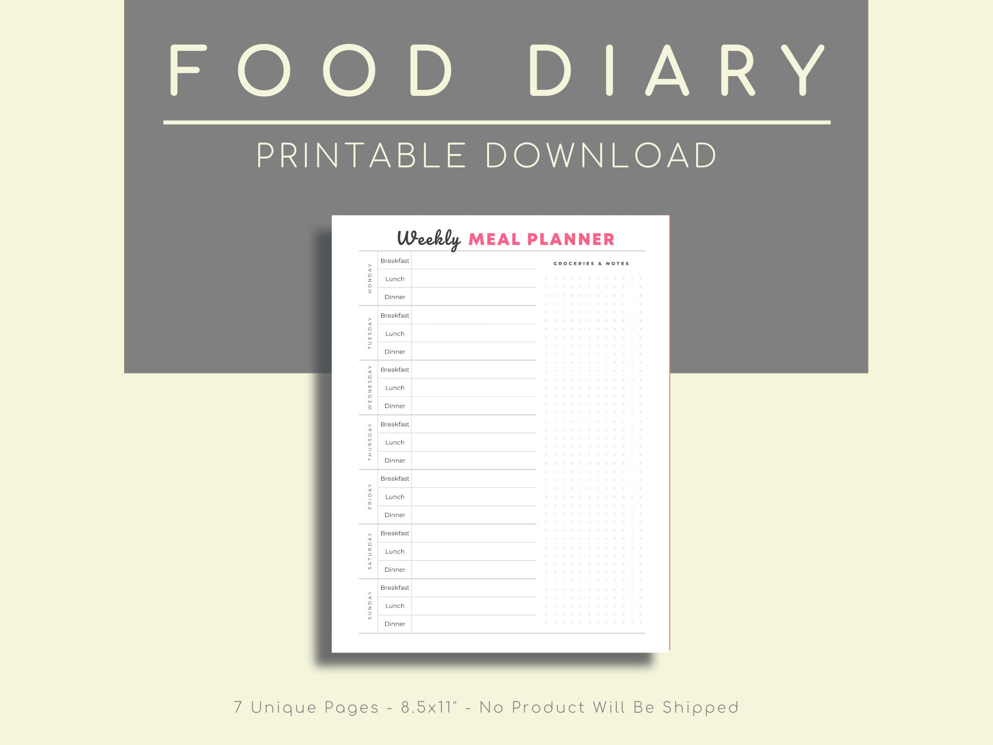 Food Diary Food Menu Recipe Book Recipe Cards Menu | Etsy