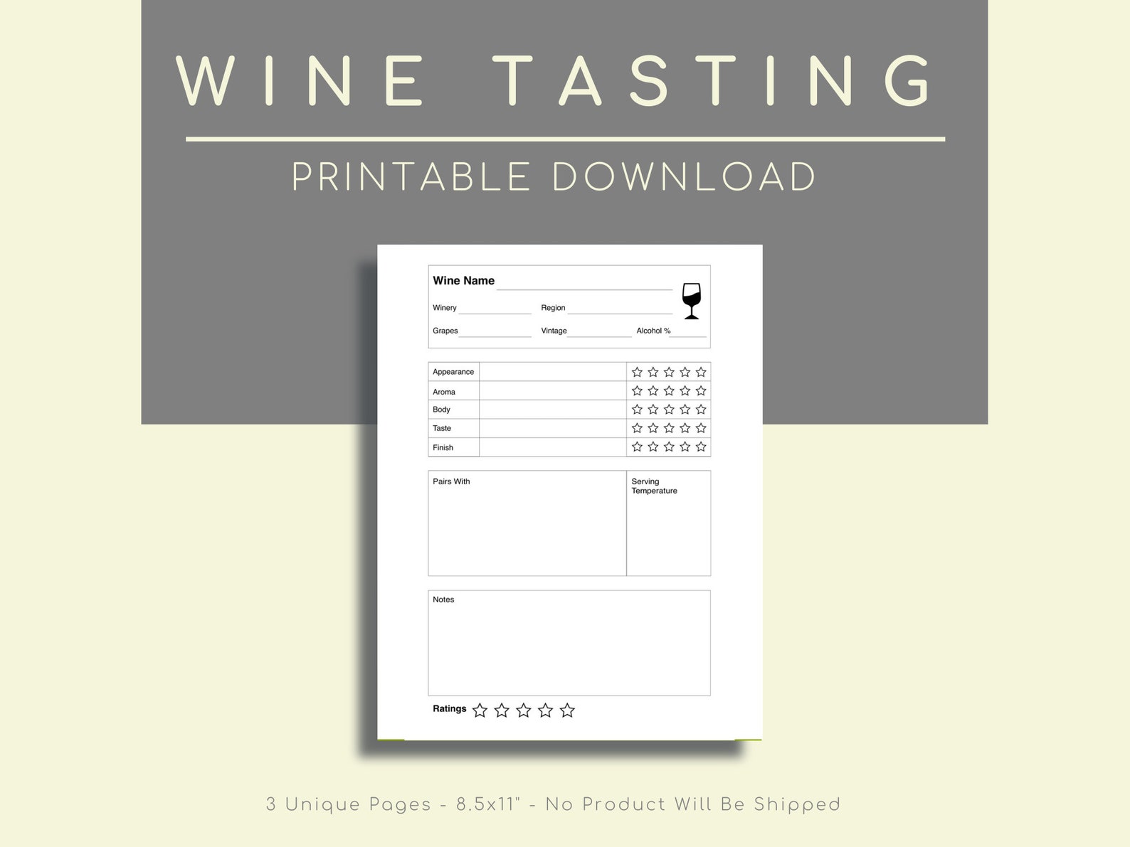 Wines Tasting Notes, Wine Tasting Journal, Party at Home Kit, Chart ...