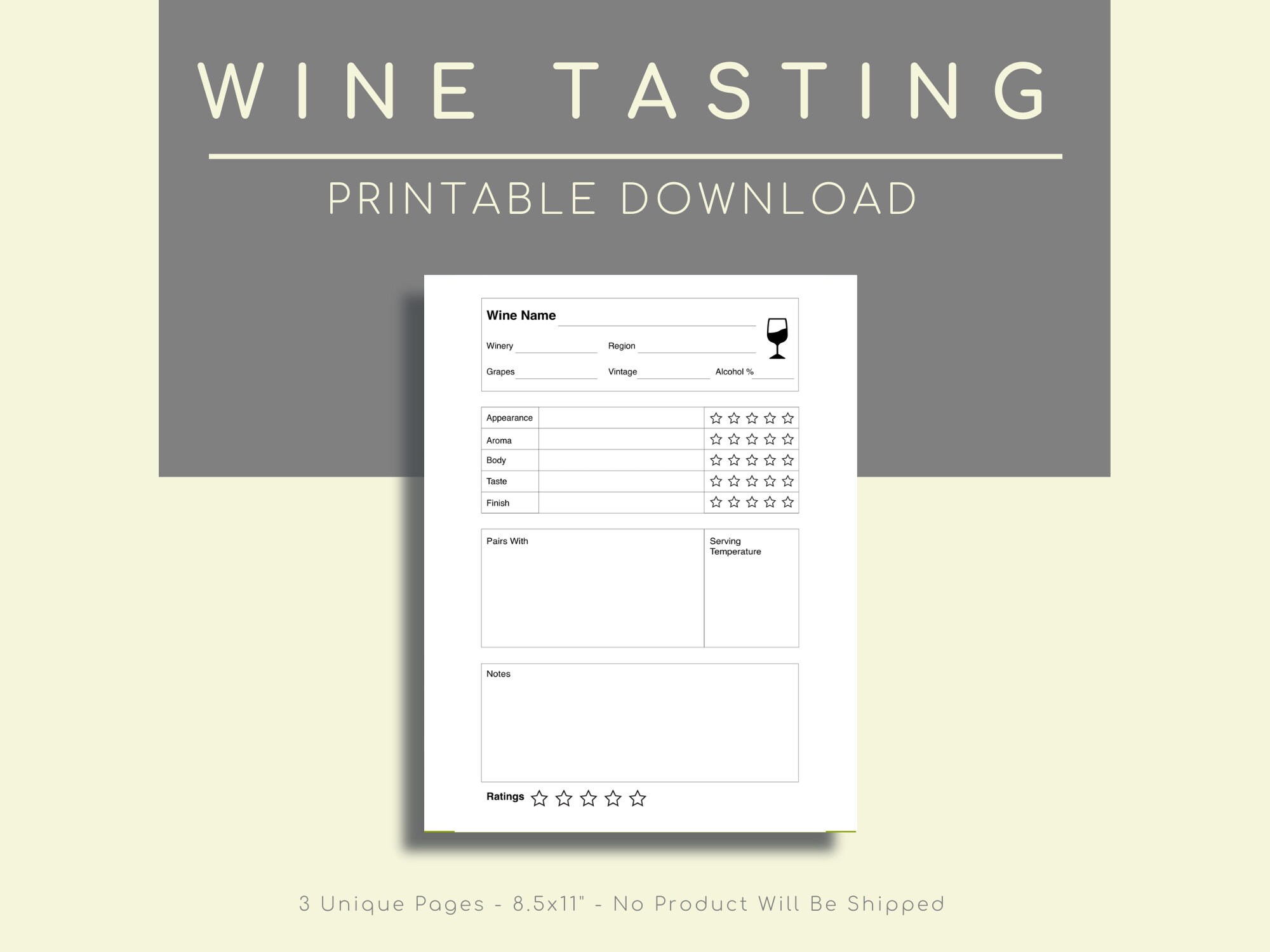 Wines Tasting Notes, Wine Tasting Journal, Party at Home Kit, Chart ...