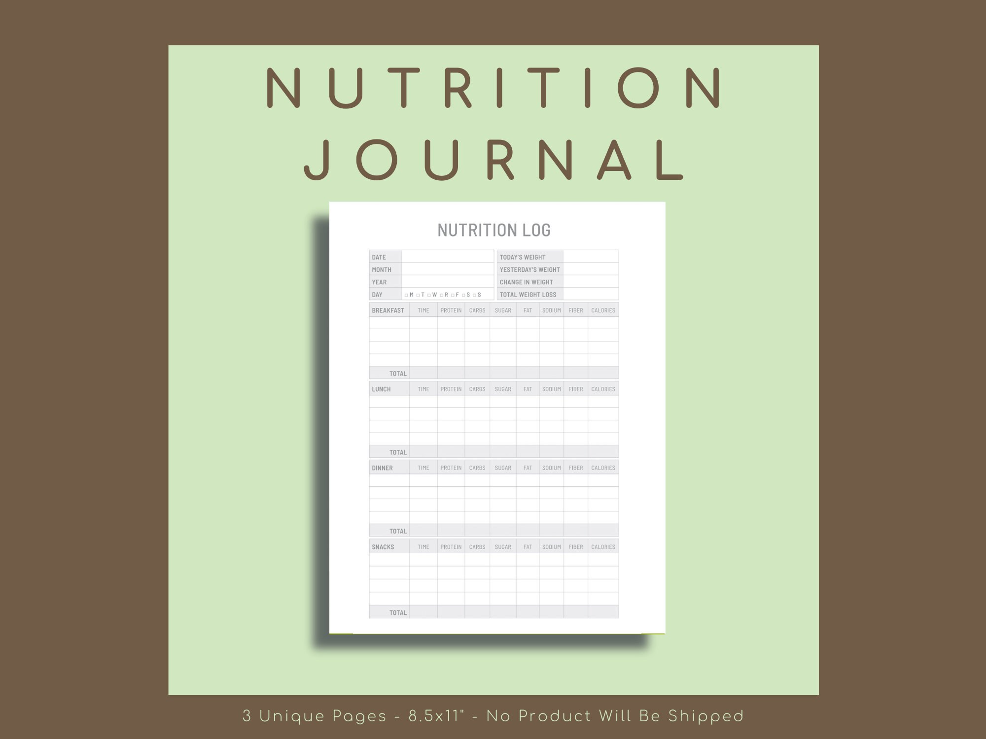Nutrition Journal, Nutrition Facts Calculator, Food Chart Journal ...