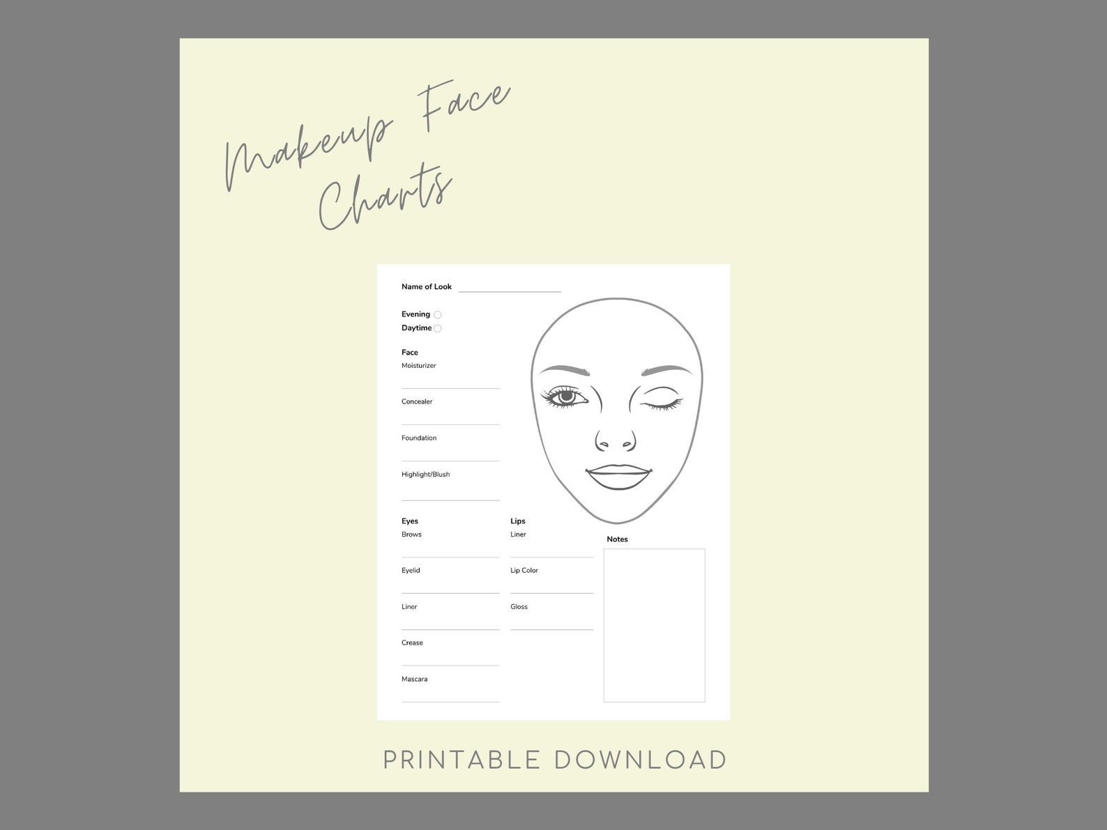 Makeup Face Charts, Makeup Kit, Make up Artist, Organizer, Make up ...
