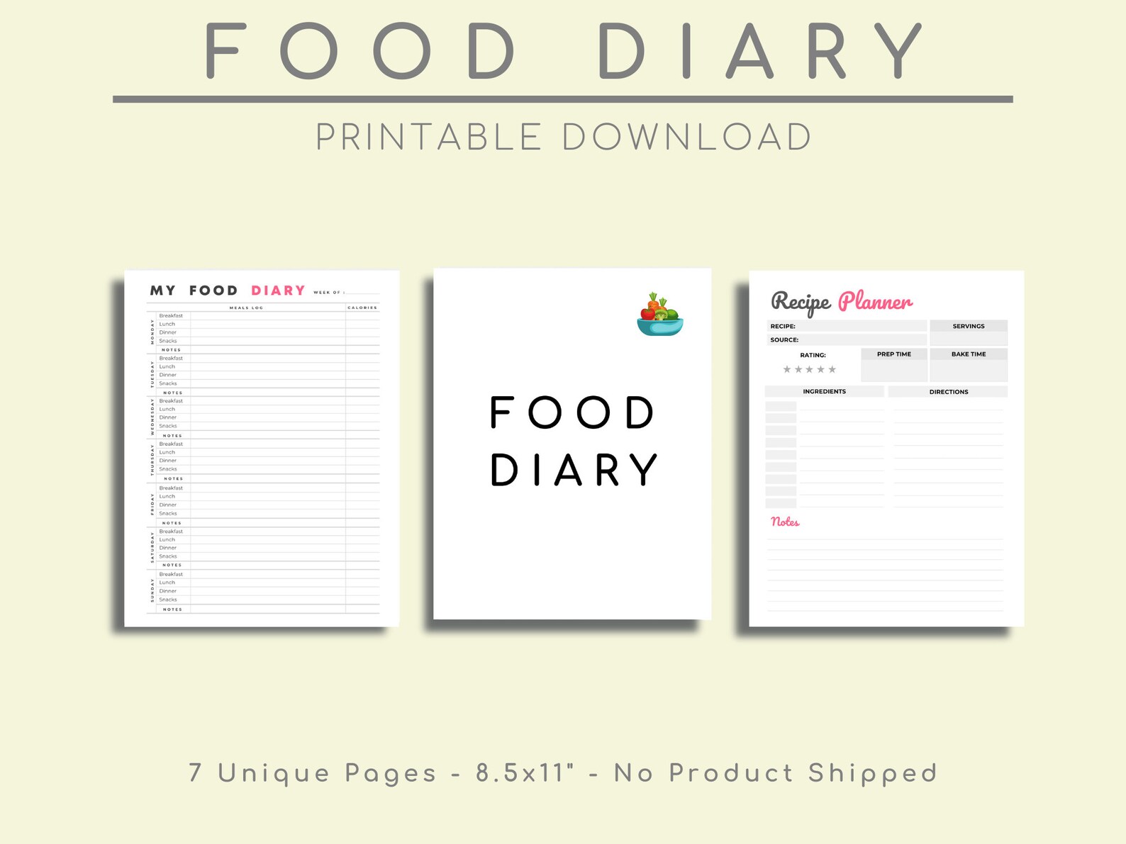 Food Diary Food Menu Recipe Book Recipe Cards Menu | Etsy