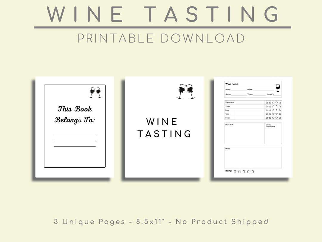 Wines Tasting Notes, Wine Tasting Journal, Party at Home Kit, Chart ...