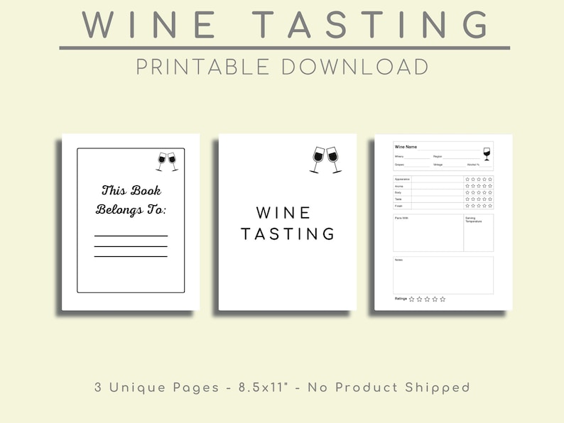 Wines Tasting Notes, Wine Tasting Journal, Party at Home Kit, Chart ...