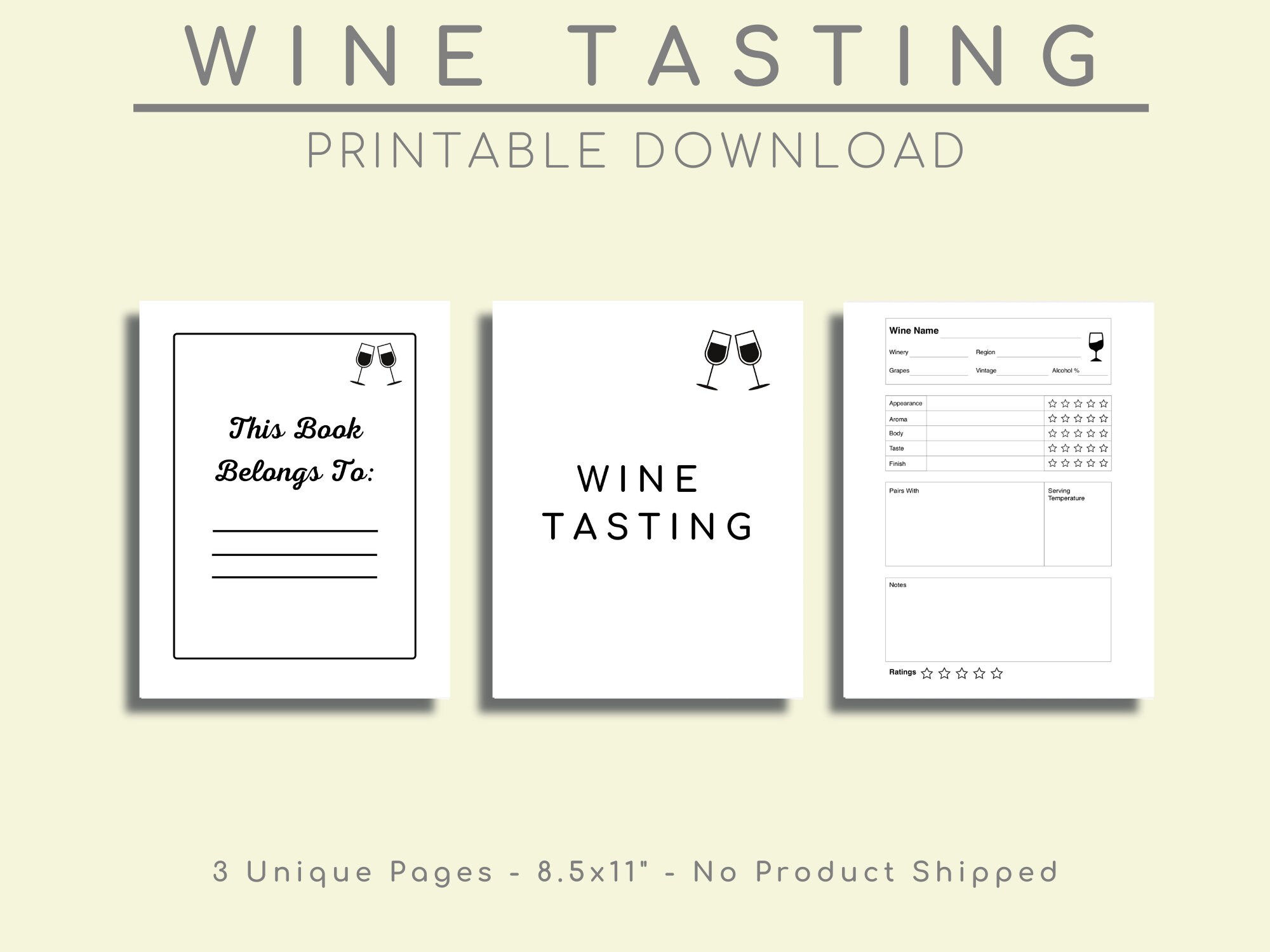 Wines Tasting Notes, Wine Tasting Journal, Party at Home Kit, Chart ...
