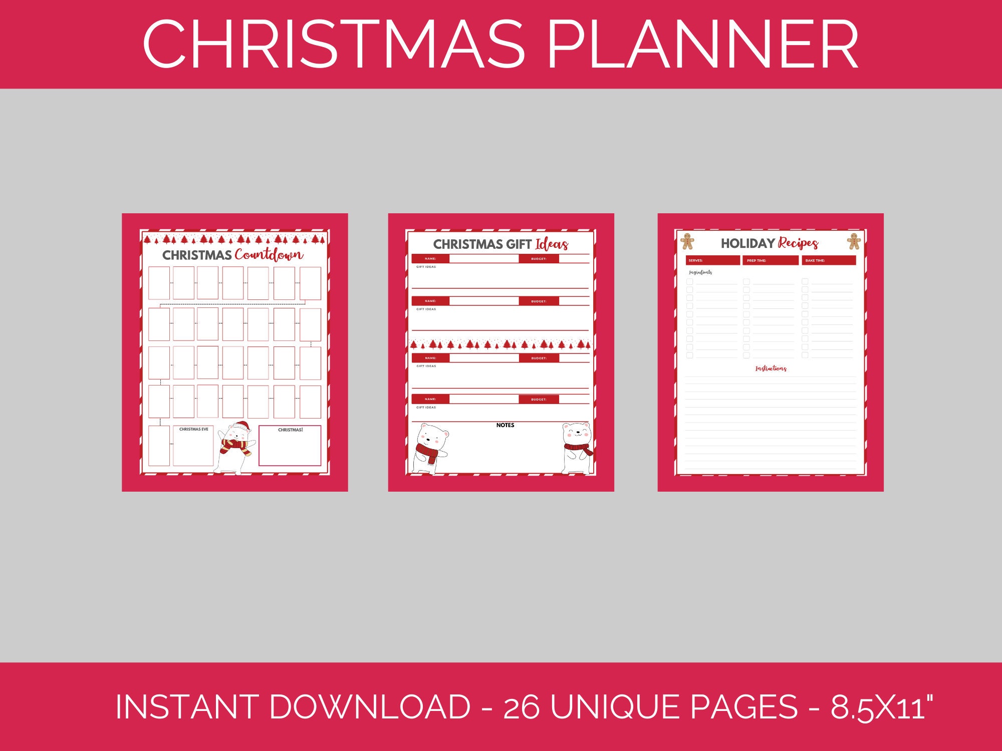 Christmas Planner , Christmas Printable, Holiday Planner, Organizer ...