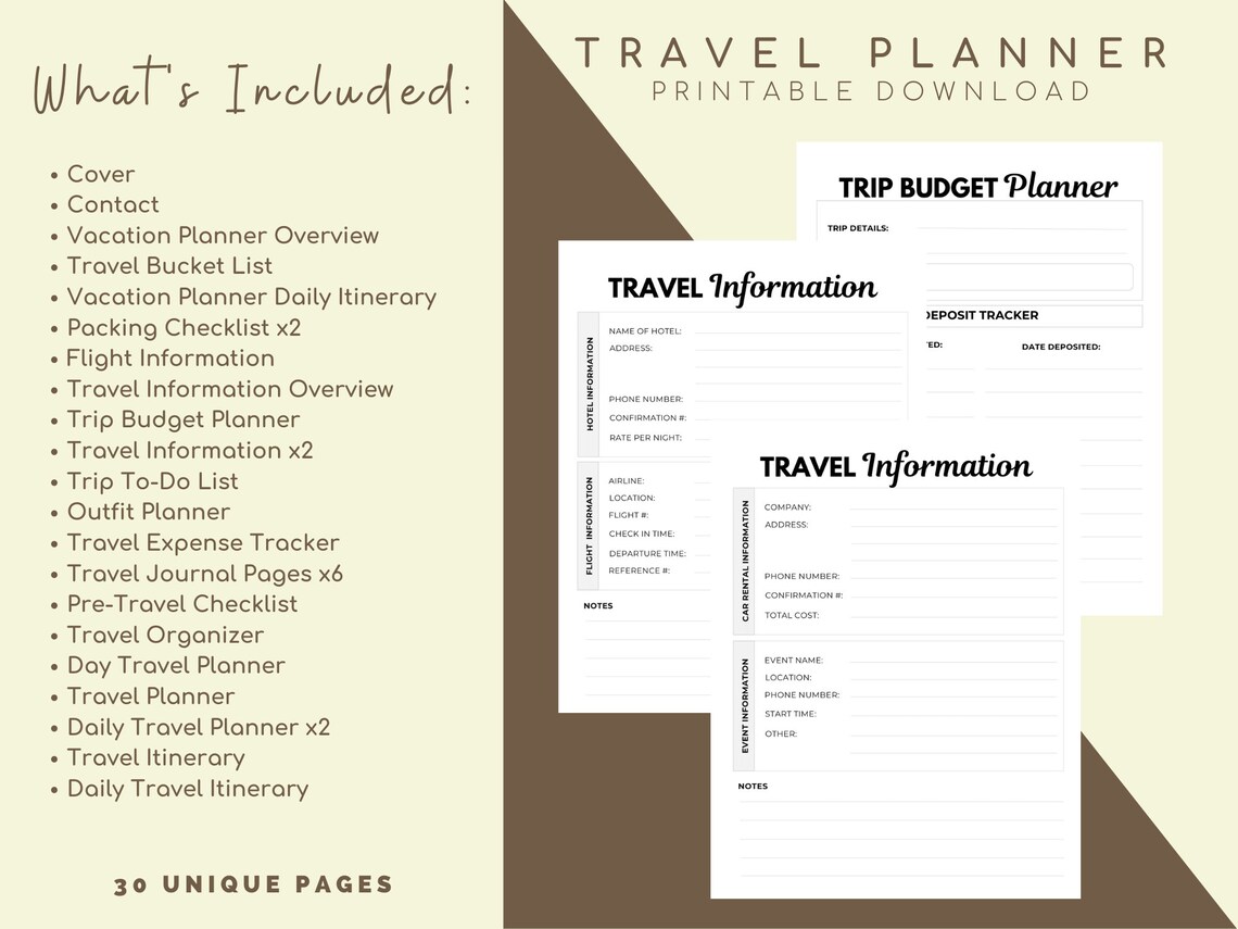 Travel Planner Trip Planner Travel Budget Essentials | Etsy