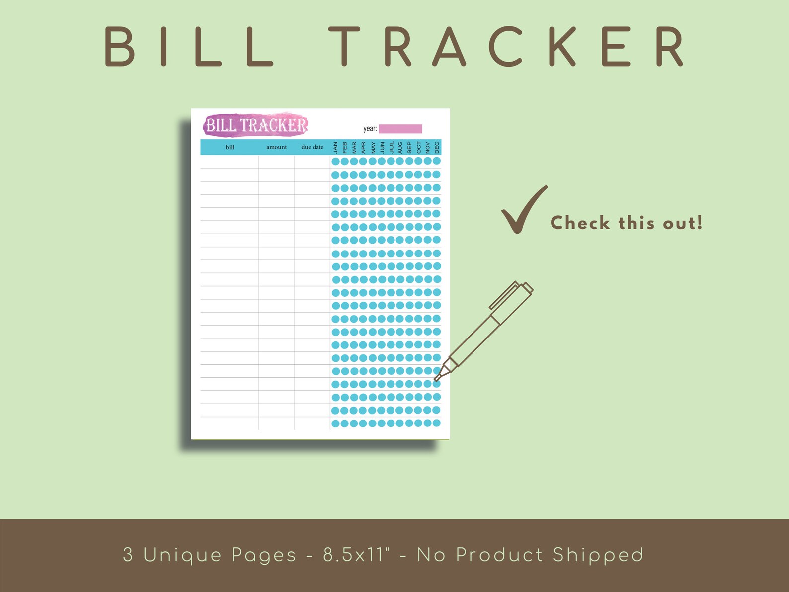 Bill Tracker Payment Organizer, Payment Options Account, Monthly Bills ...