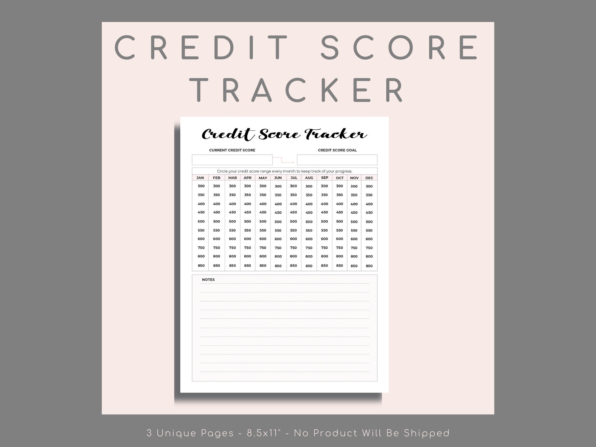 Credit Score Tracker Printable Instant Download - Etsy