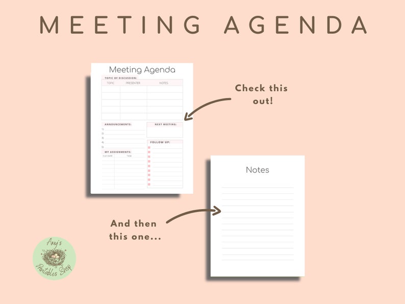 Meeting Minutes Template, Meeting Agenda Planner, Business Notes ...