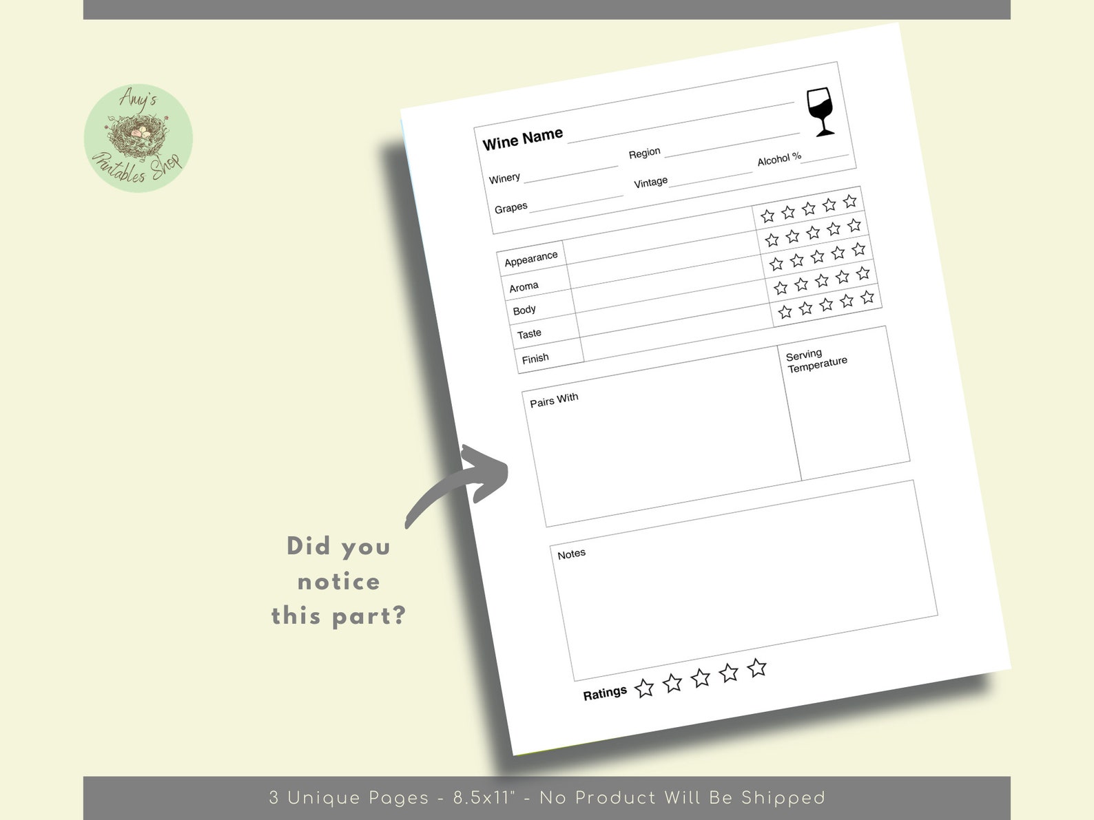 Wines Tasting Notes, Wine Tasting Journal, Party at Home Kit, Chart ...