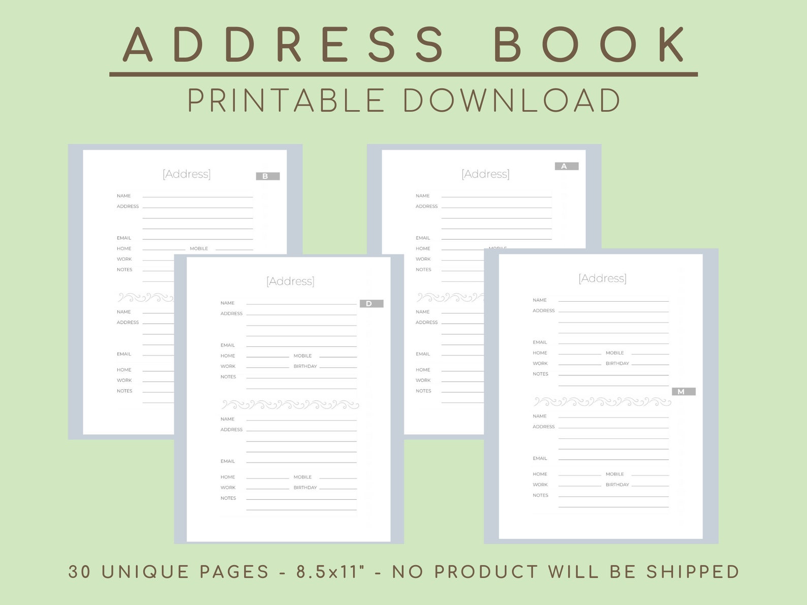 Address Book Digital Download, Contact List, Phone Number, Email ...