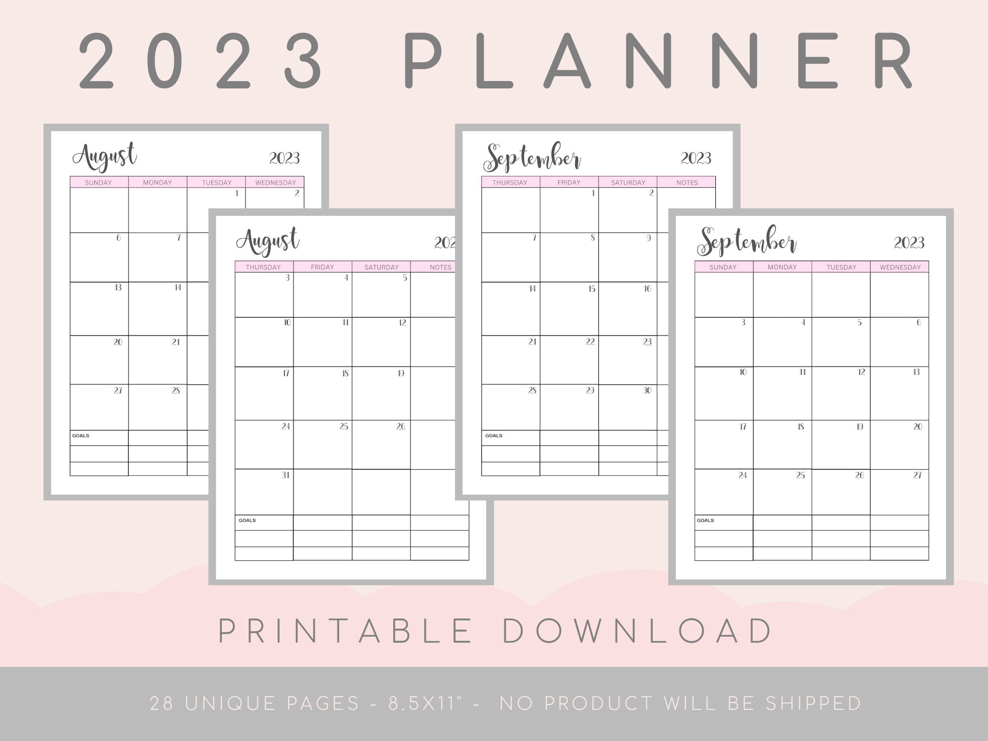 2023 Calendar Printable, Weekly Calendar, Weekly Planner Diary, Monthly ...
