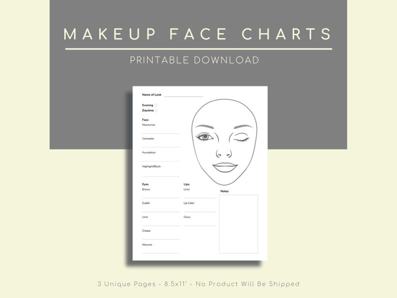 Makeup Face Charts, Makeup Kit, Make up Artist, Organizer, Make up ...