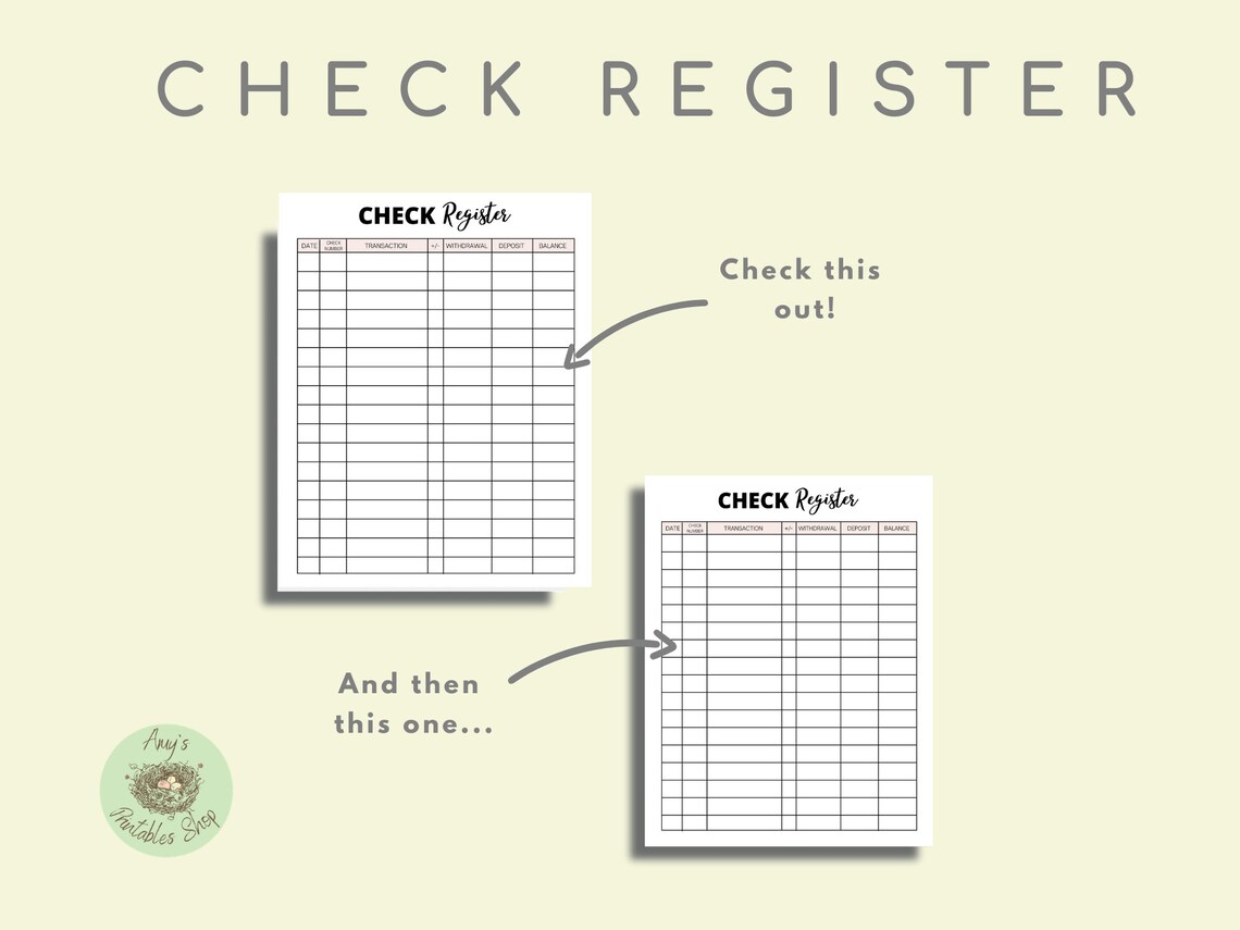 Check Register, Bank Account Checking Register, Financial Planner ...