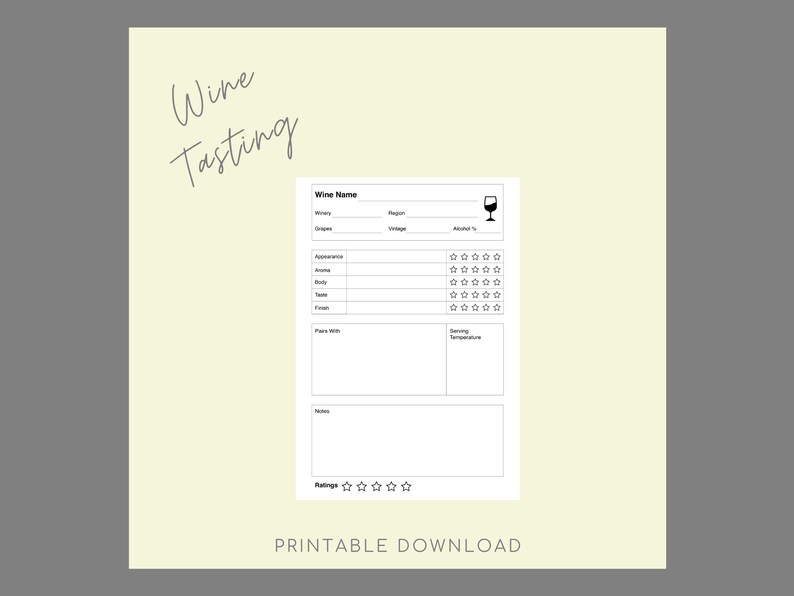 Wines Tasting Notes, Wine Tasting Journal, Party at Home Kit, Chart ...