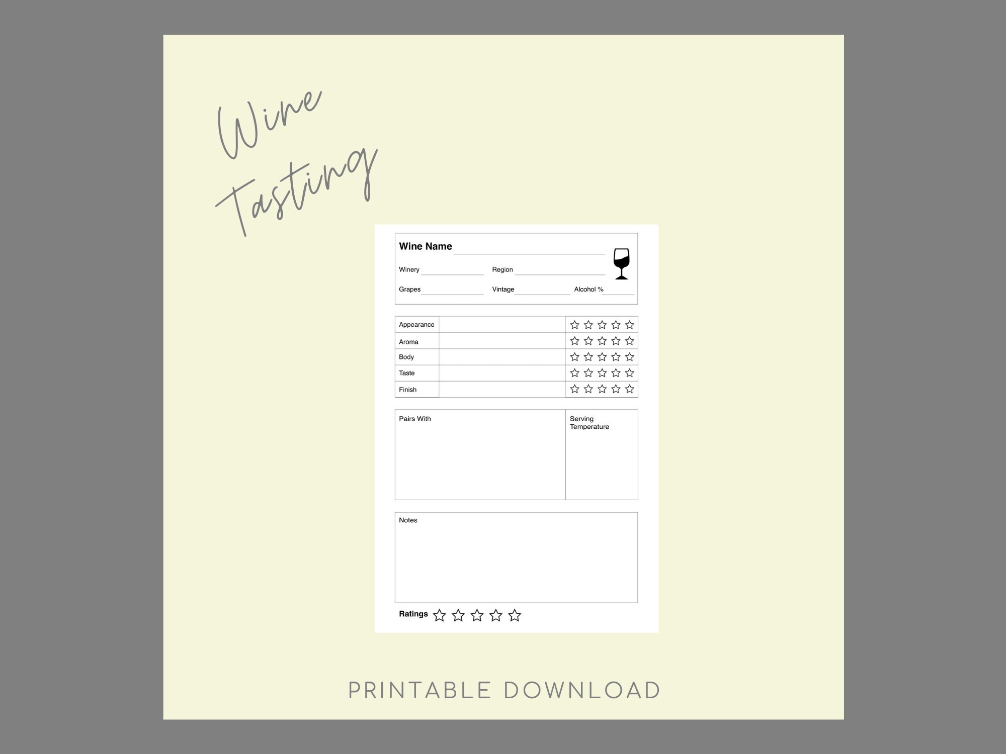Wines Tasting Notes, Wine Tasting Journal, Party at Home Kit, Chart ...