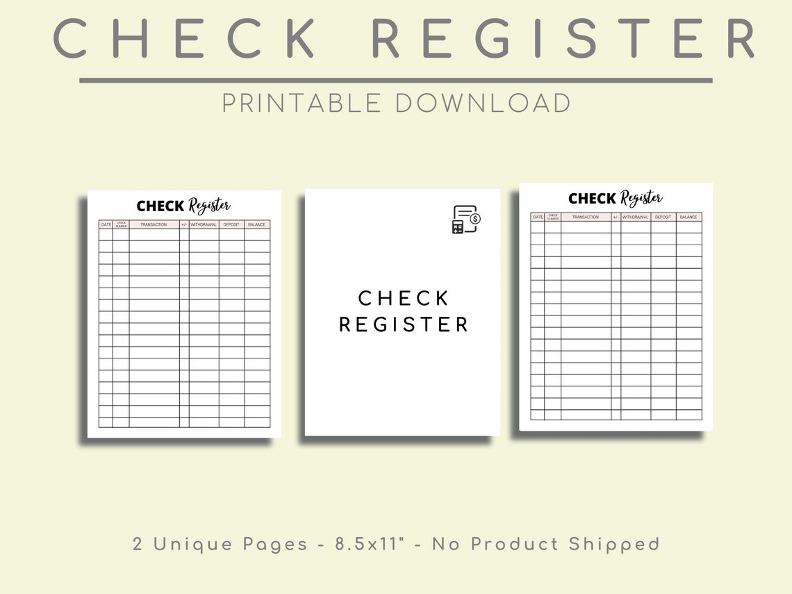Check Register, Bank Account Checking Register, Financial Planner ...