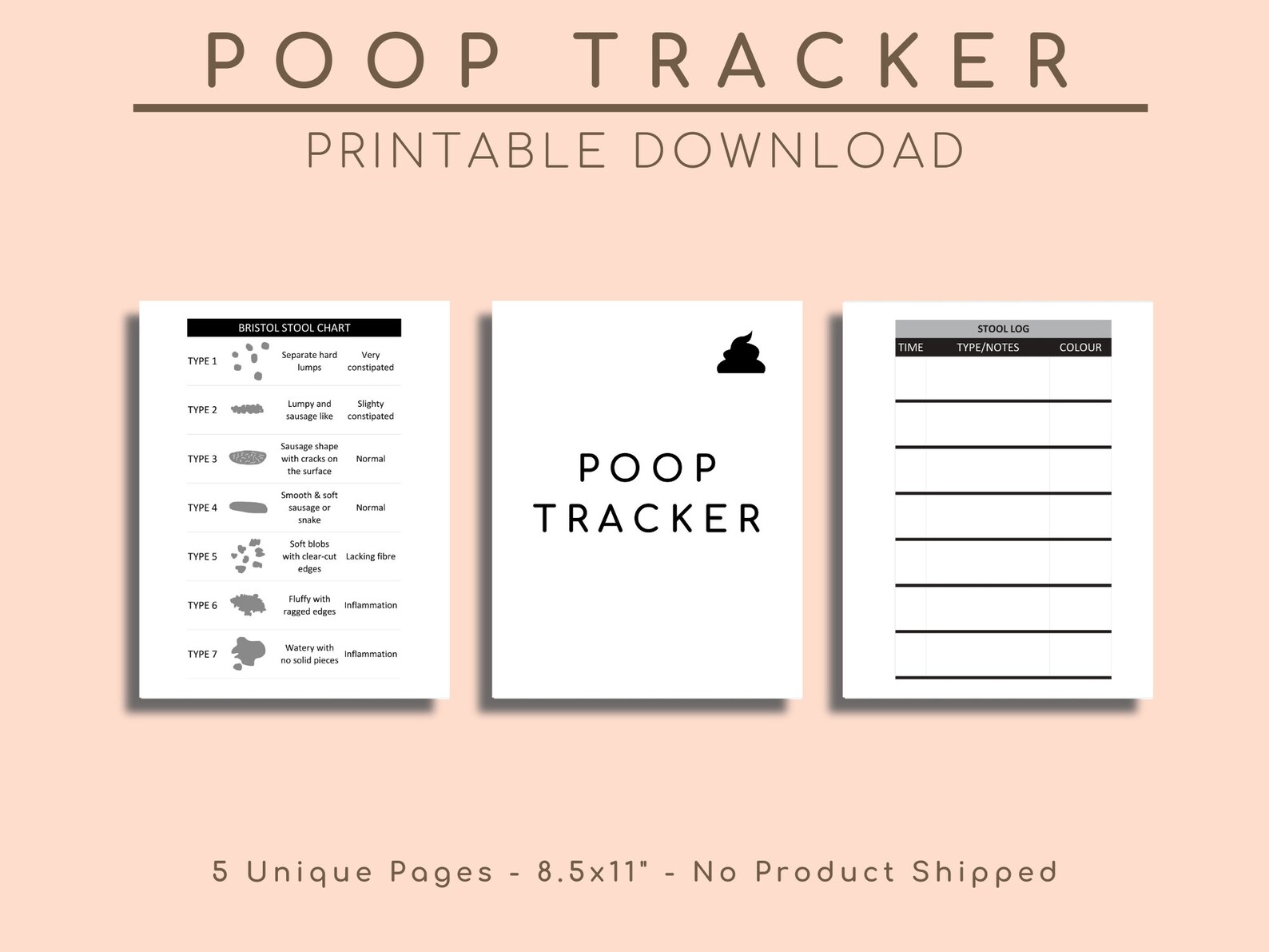 Poop Tracker Bristol Chart Stool Journal Types Of Poop | Etsy