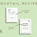 Cocktail Recipe Card Printable, Cocktail on the Go, Bar Drink Blank ...