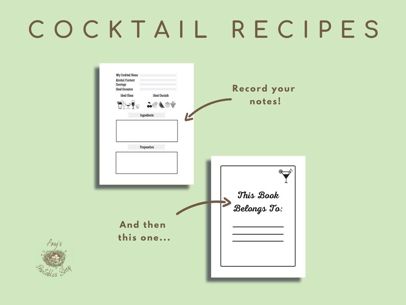 Cocktail Recipe Card Printable, Cocktail on the Go, Bar Drink Blank ...